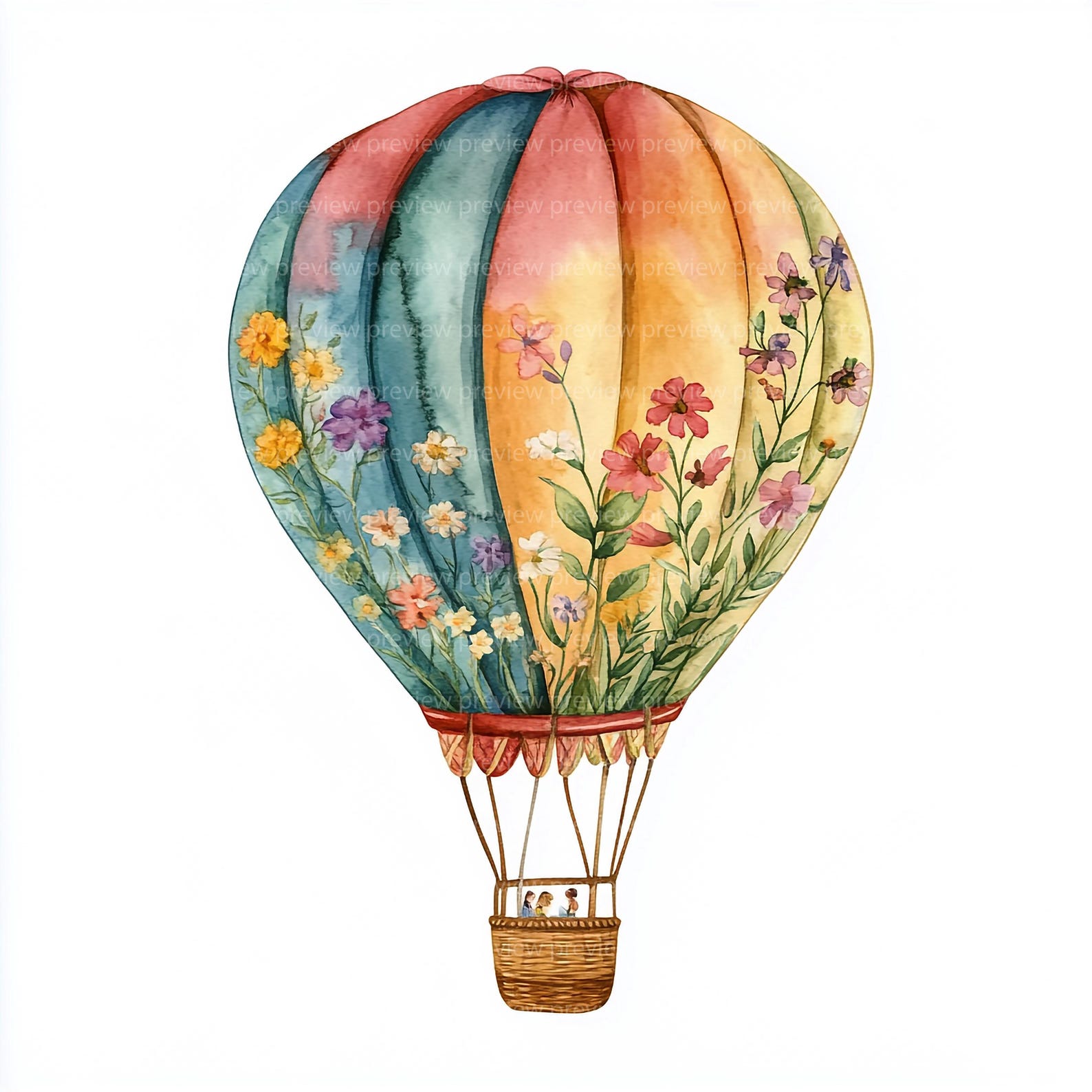 12 Floral Hot Air Balloon Clipart | Vintage Watercolor Style (jpgs ...