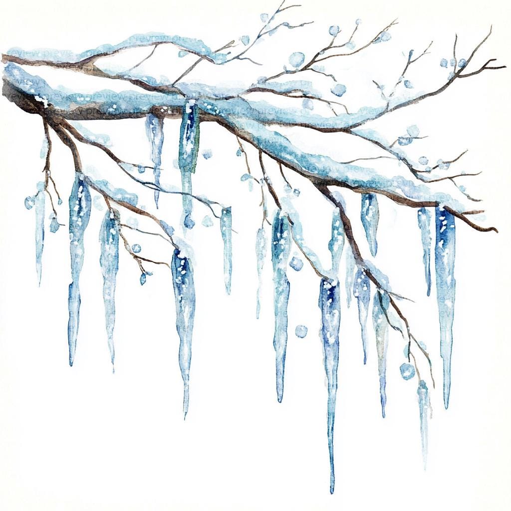 Watercolor Winter Icicles Clipart: Frozen Water Droplets (jpgs, Digital ...