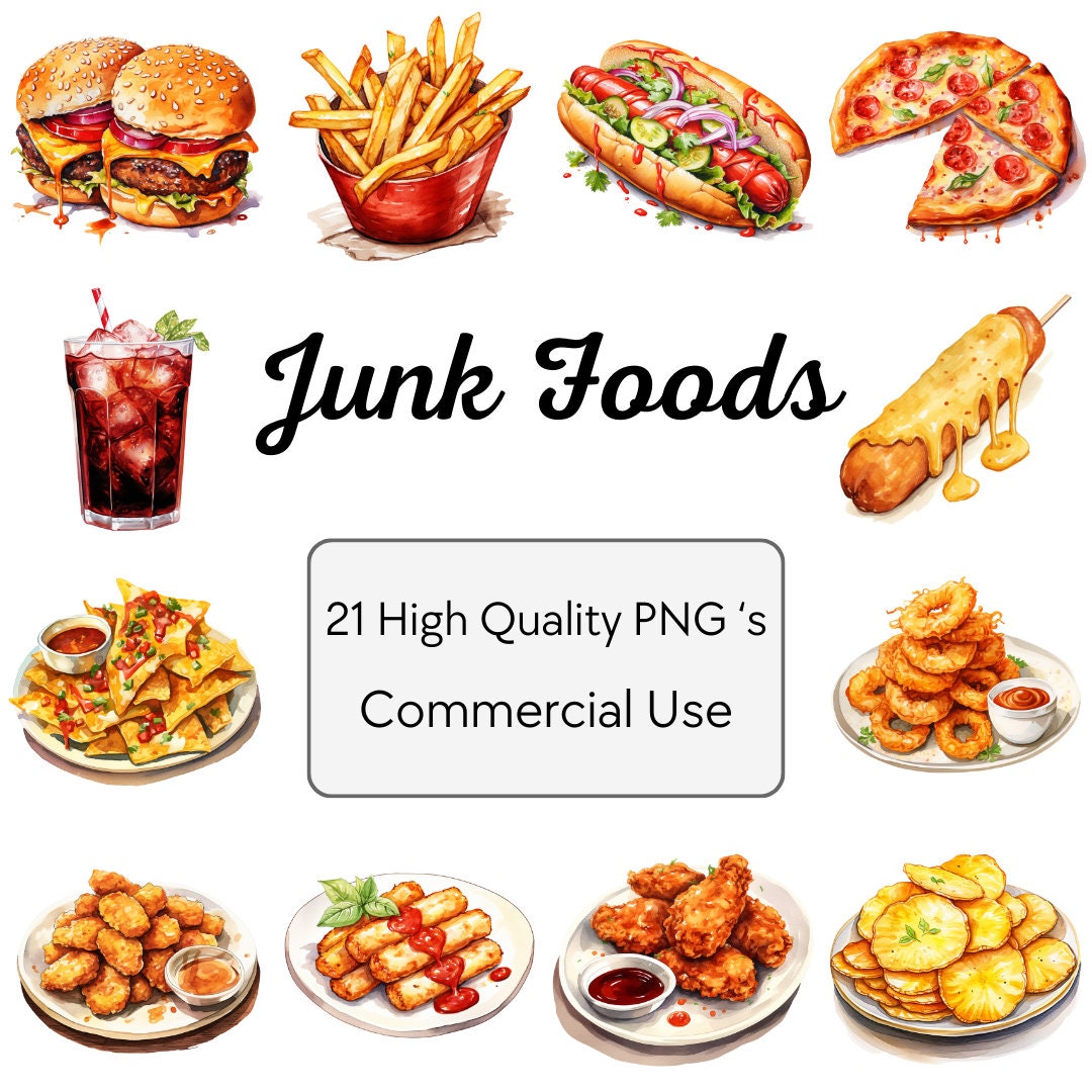 Junk Foods Watercolor Clipart Junk Foods Clipart Foods Clipart Junk ...