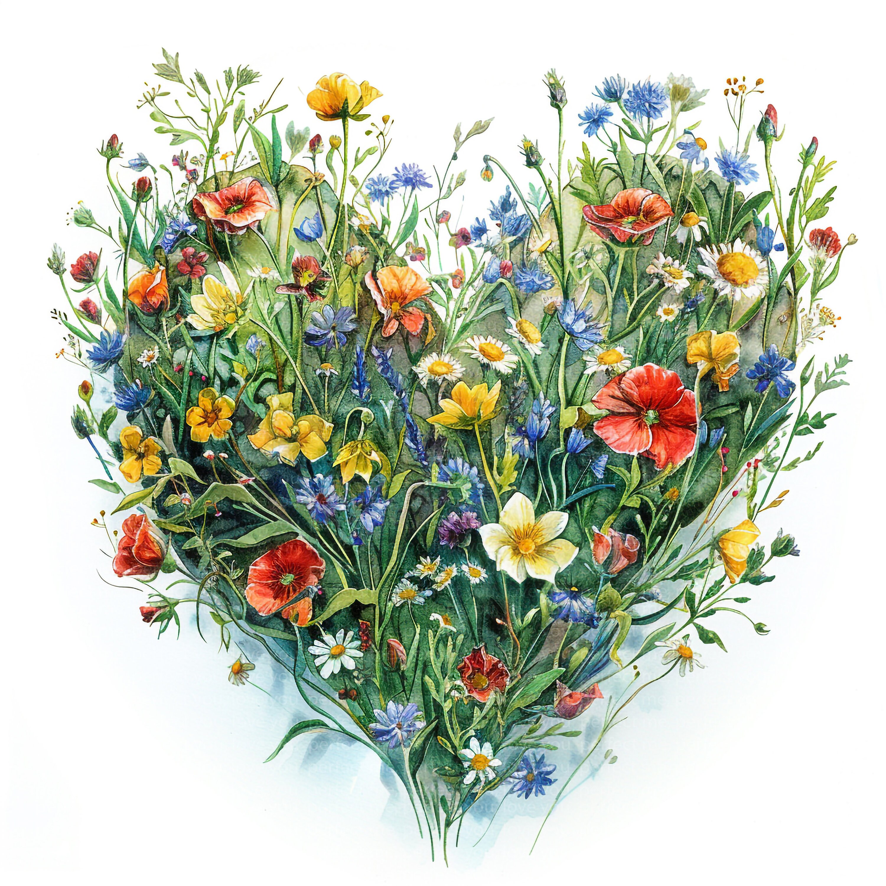 12 Flowers Heart Clipart, Wildflowers Clipart, Flowers Clipart, High ...