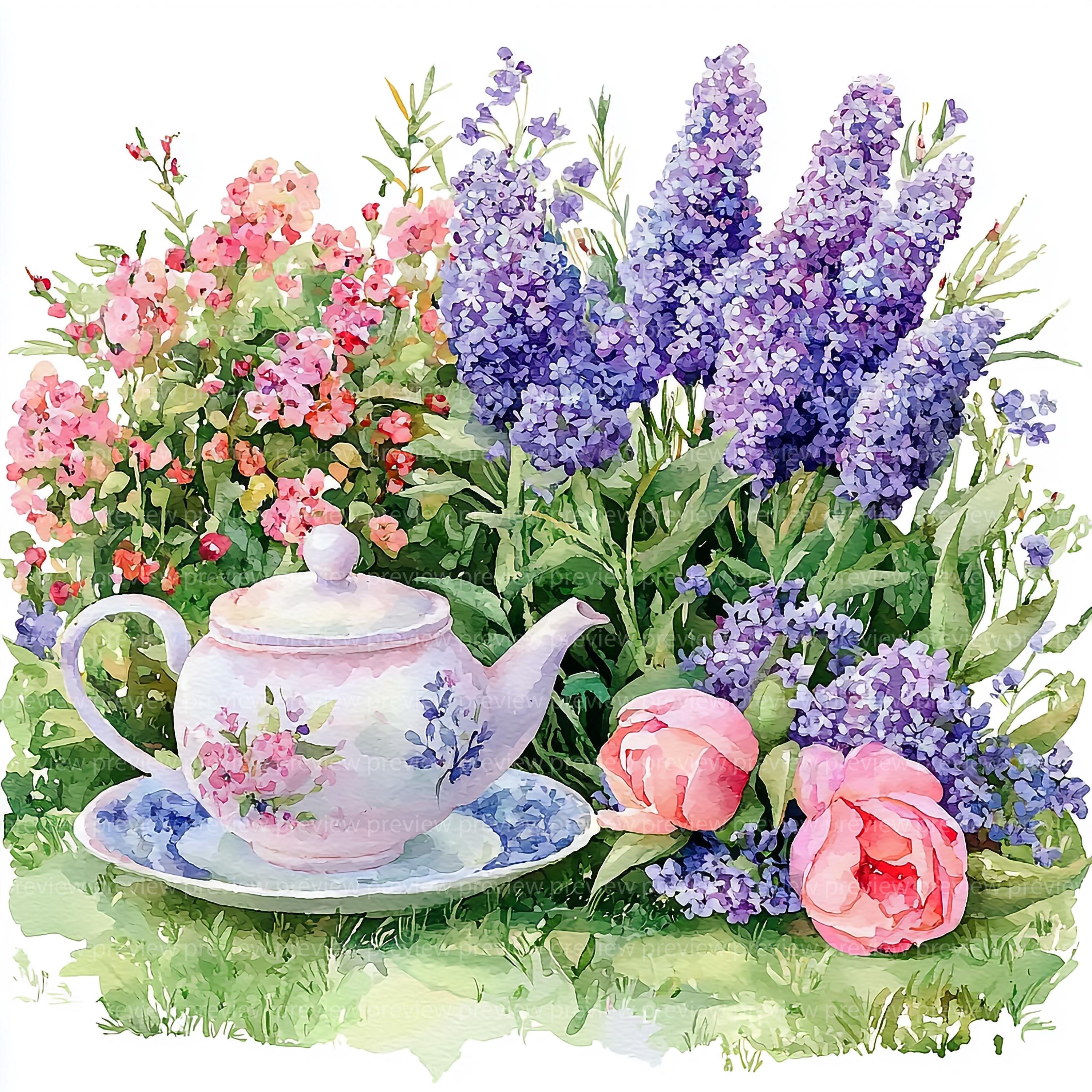12 Garden Tea Break Clipart, Garden Tea Party Clipart, Vintage Teatime ...