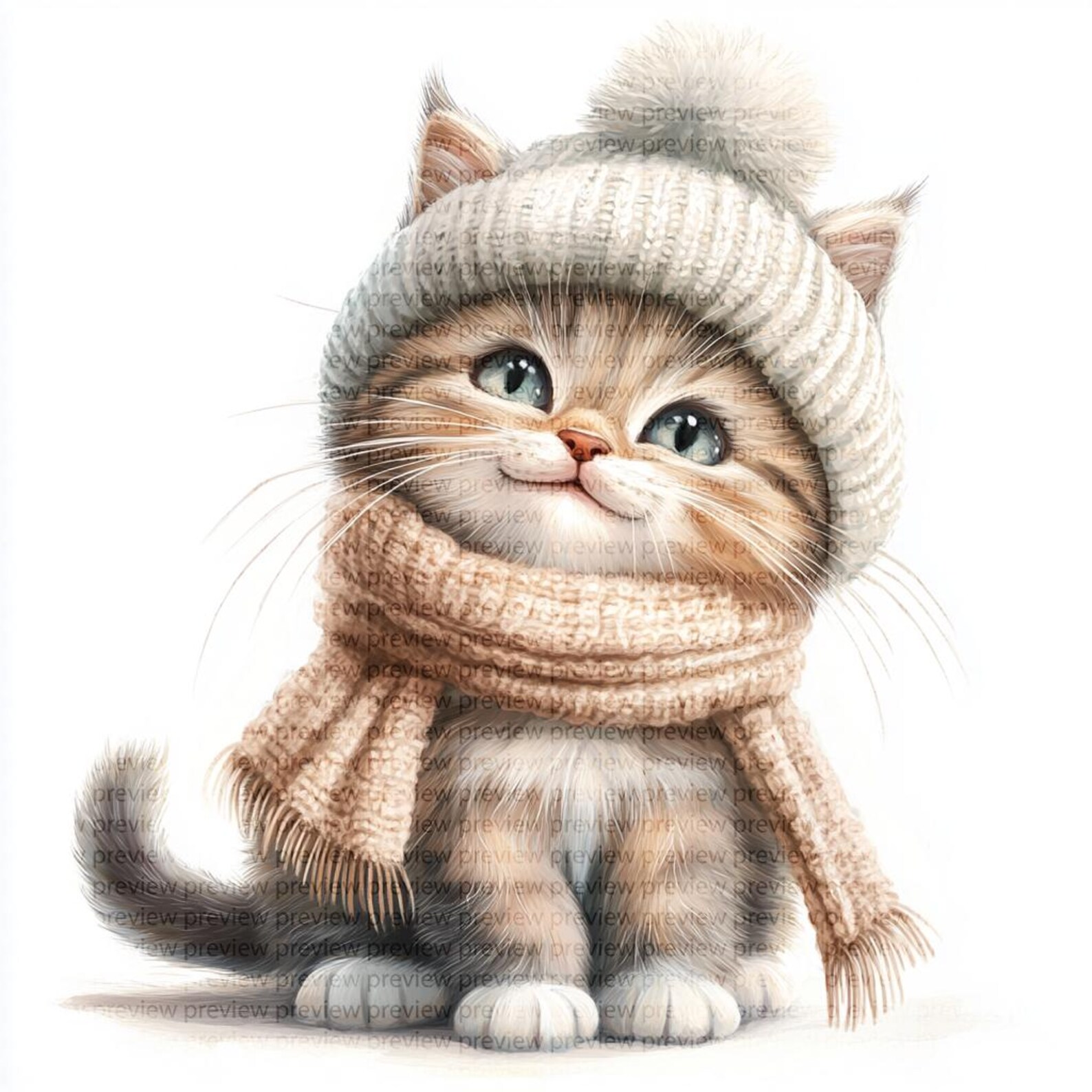 Fluffy Cat Wearing Hat and Scarf Clipart | 16 High Resolution Jpgs for ...
