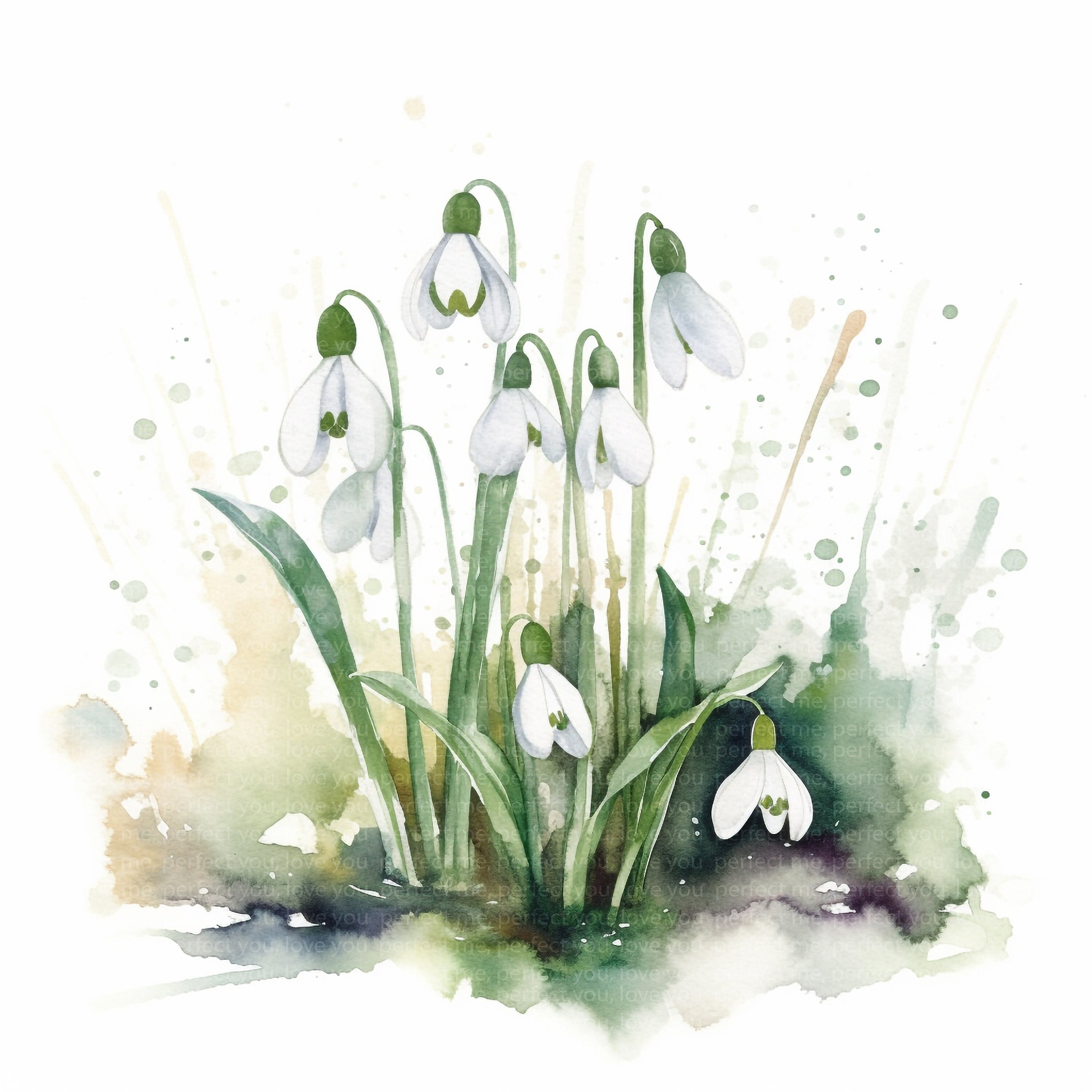 12 Snowdrop Flowers Clipart, Watercolor Snowdrops Bouquet, High ...