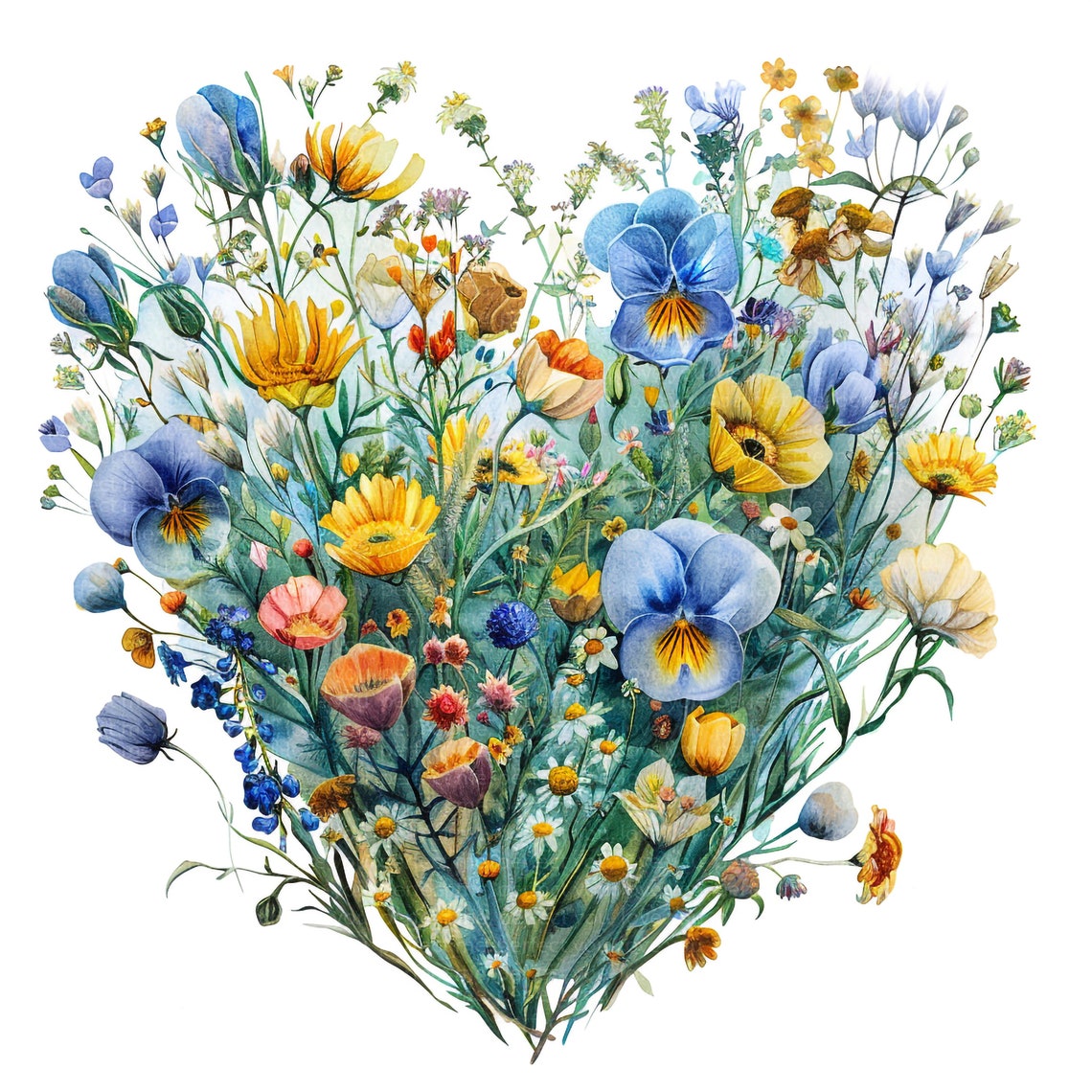 12 Flowers Heart Clipart, Wildflowers Clipart, Flowers Clipart, High ...