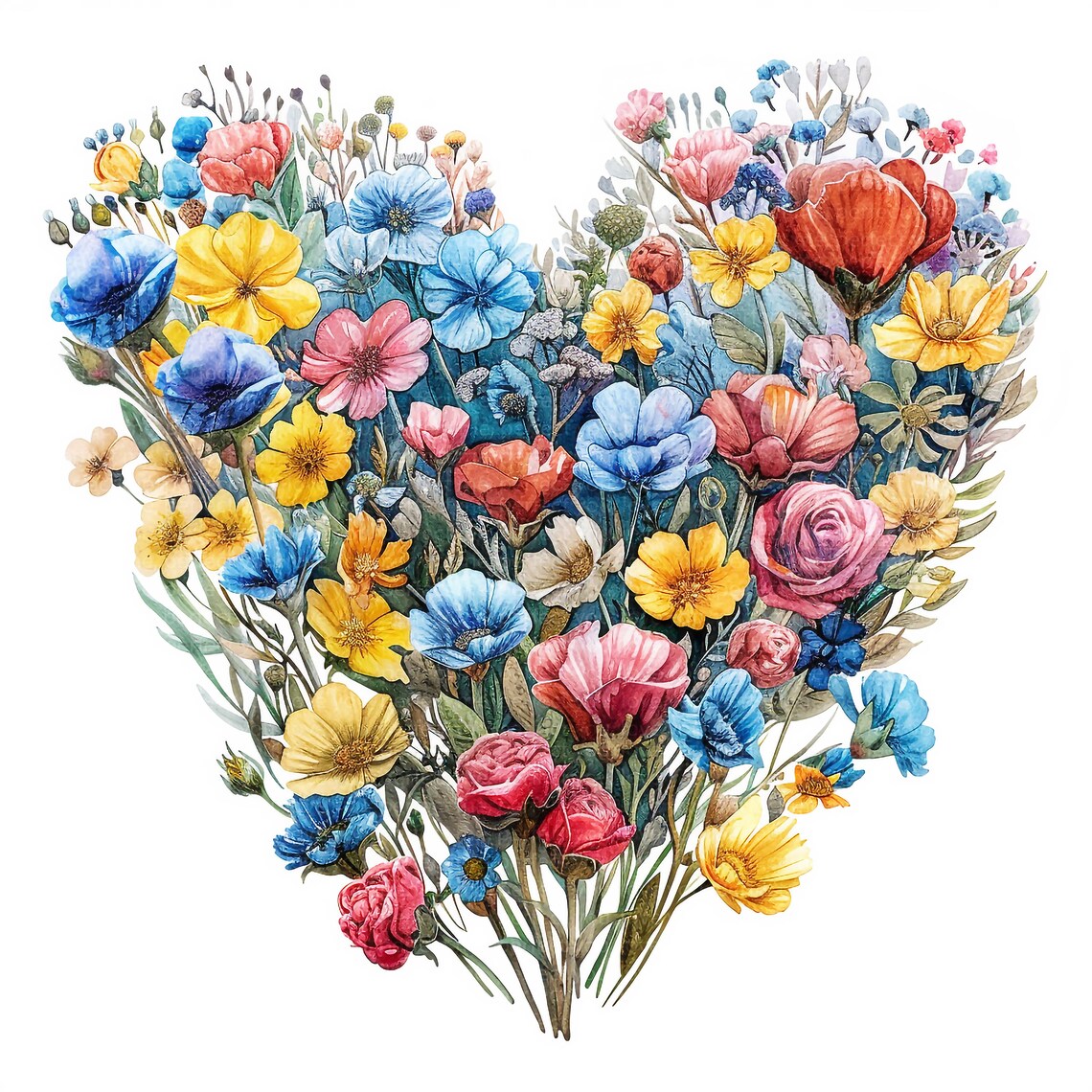 12 Flowers Heart Clipart, Wildflowers Clipart, Flowers Clipart, High ...