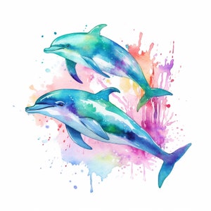 12 Playful Dolphins Clipart, Watercolor Dolphins, Animals Clipart, High ...