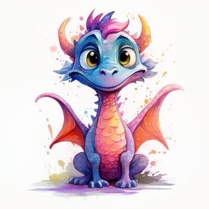 12 Watercolor Dragon Clipart, Cute Dragon | High-quality Jpgs for ...