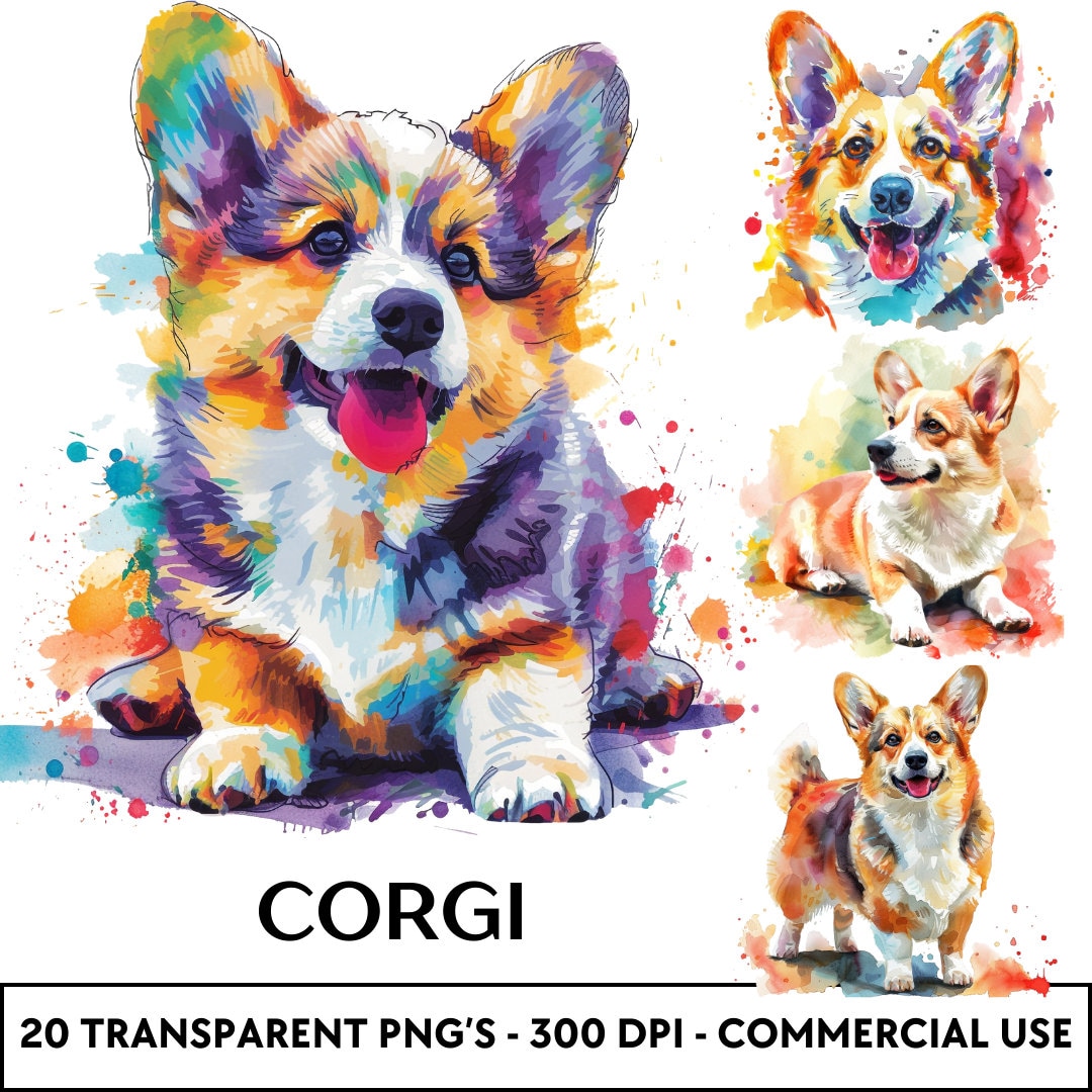 Watercolor Corgi Clipart | Dog Clipart | 20 High Quality Pngs for Dog ...