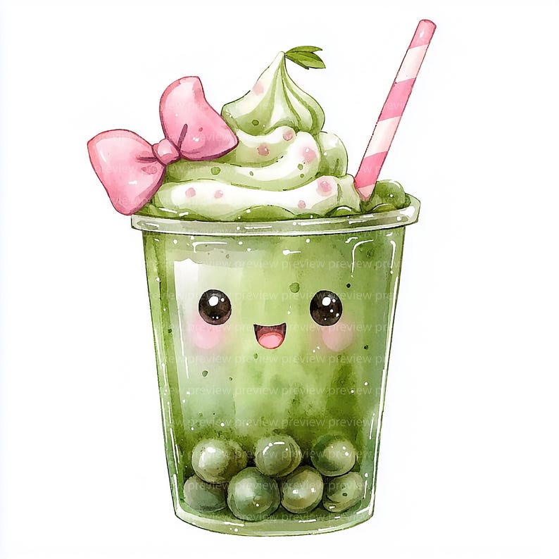12 Watercolor Kawaii Matcha Clipart, Matcha Lover Clipart, Watercolor ...