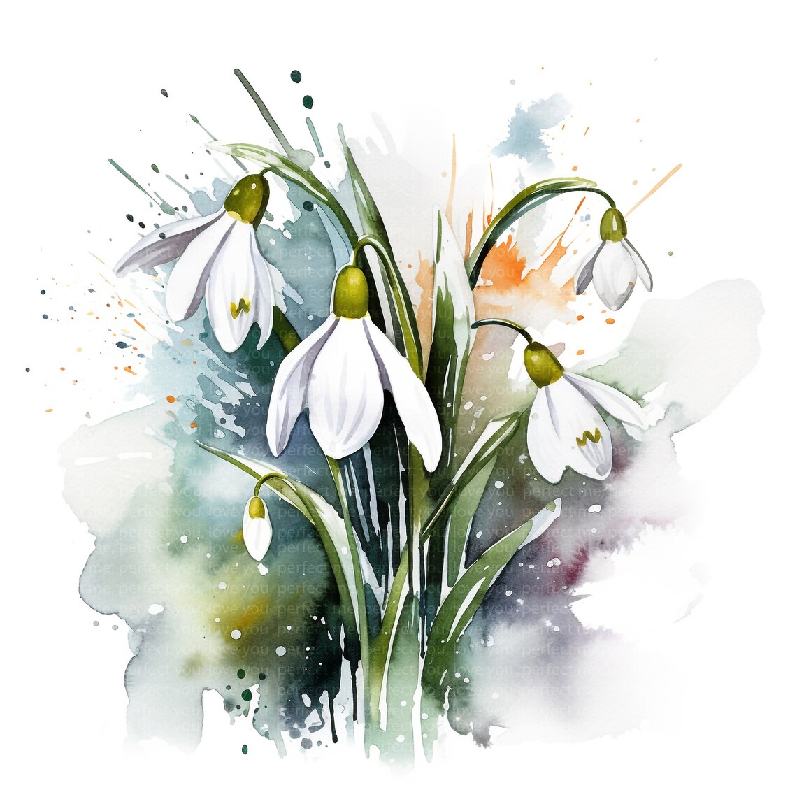 12 Snowdrop Flowers Clipart, Watercolor Snowdrops Bouquet, High ...