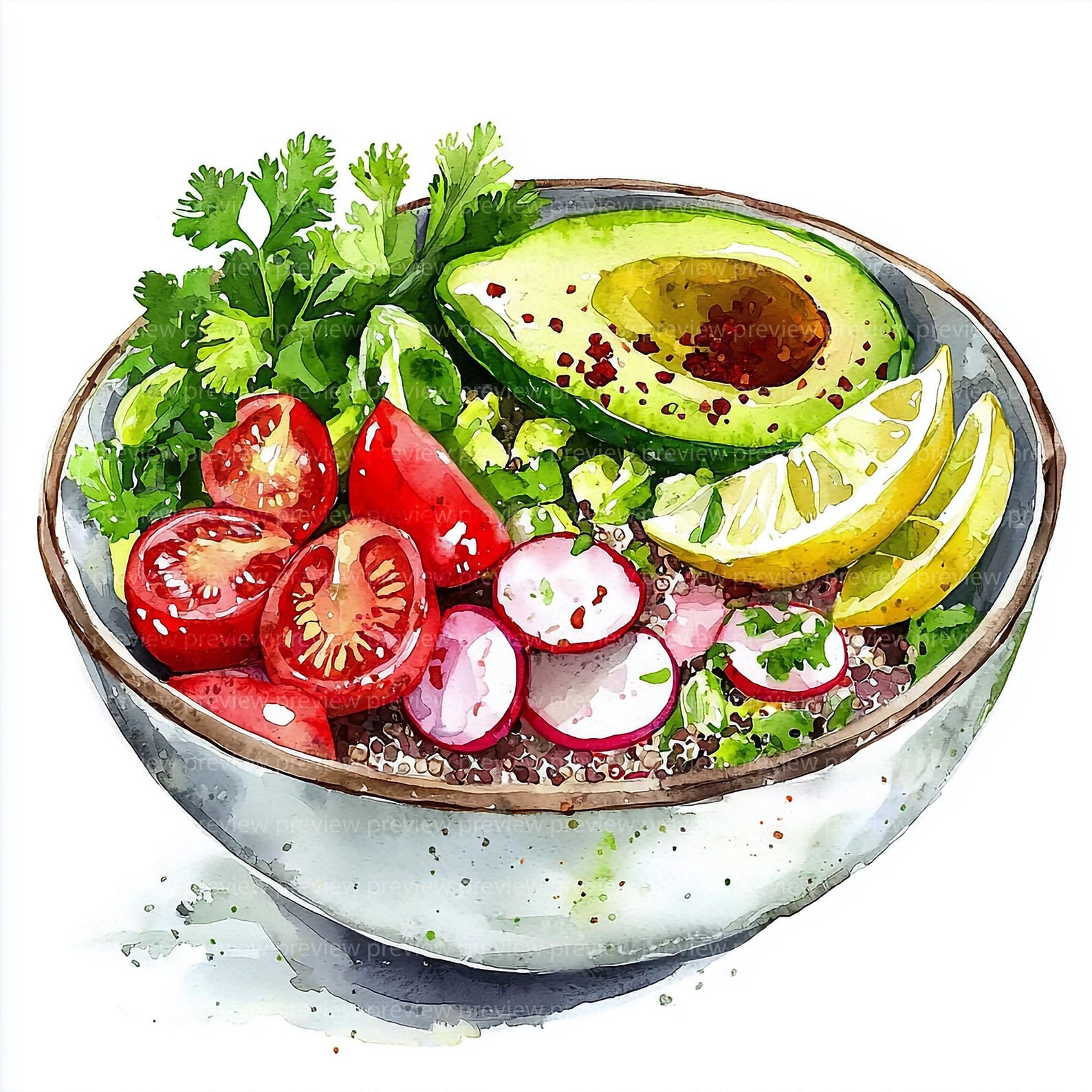 12 Salad Food Clipart, Healthy Salad Clipart, Diet Food, Watercolor ...