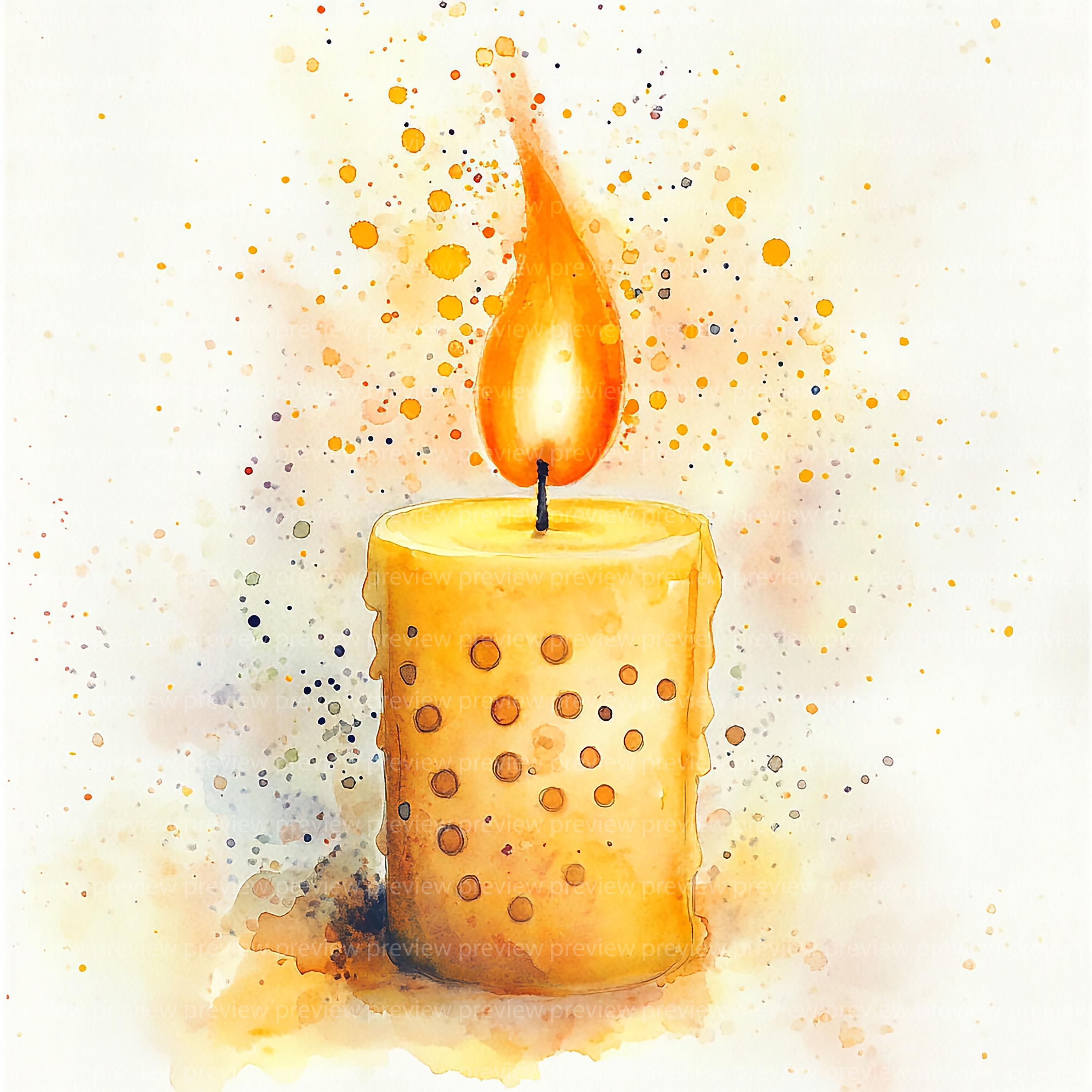 12 Glowing Candle Clipart, Watercolor Candle Clipart for Scrapbooking ...