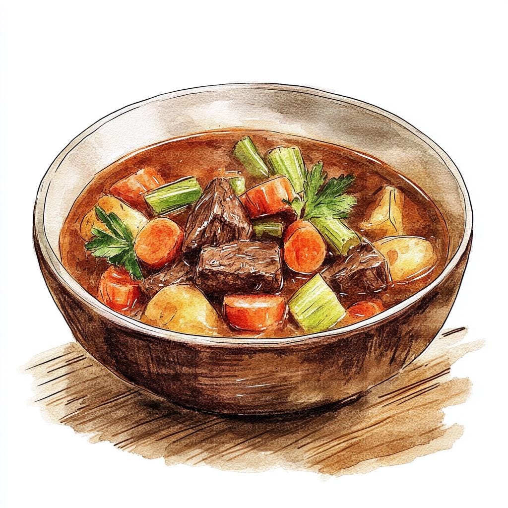 Watercolor Beef Stew Clipart: Food Illustration Art (jpgs, Digital ...