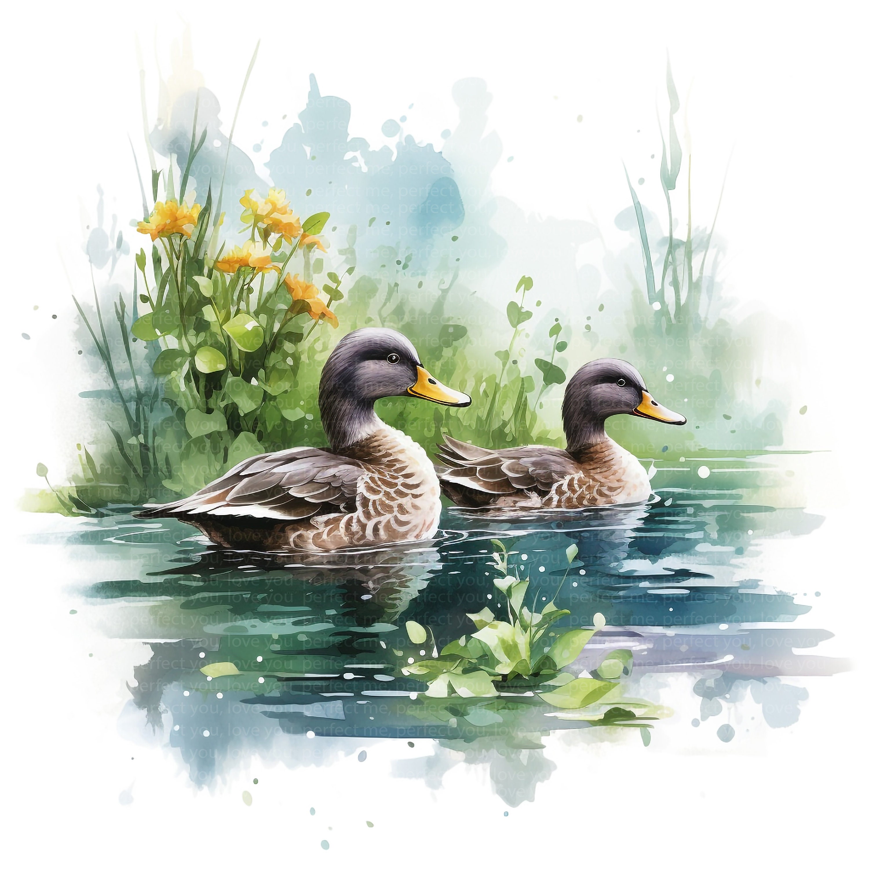 12 Ducks Swimming Clipart, Watercolor Ducks Clipart, High Resolution ...
