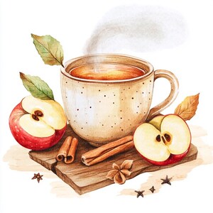 Apple Cider Watercolor Clipart: Fall Recipe Card, Autumn Food (jpgs ...