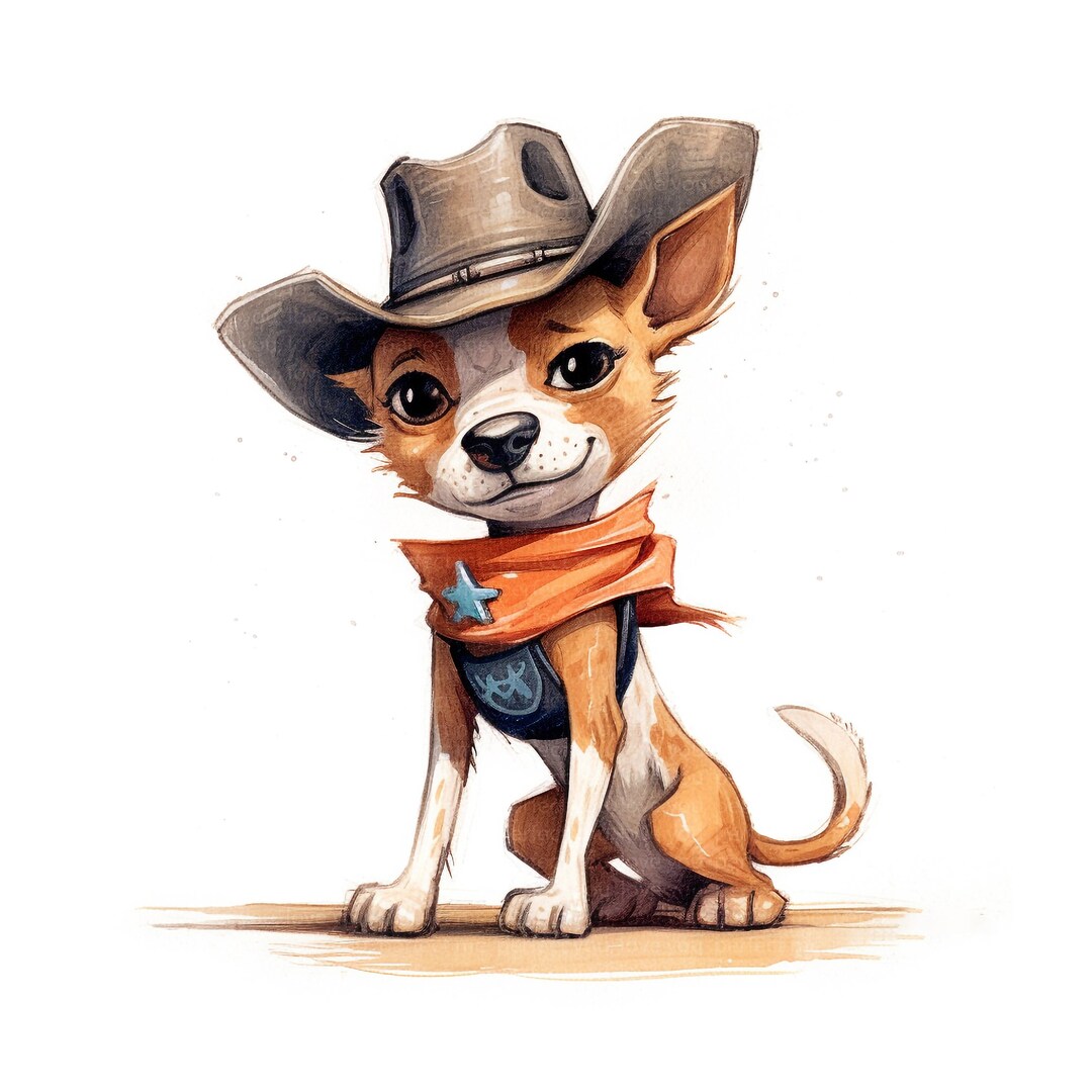 Funny Cowboy Dog Clipart Watercolor Cowboy Dog 12 High-res Animal Art ...