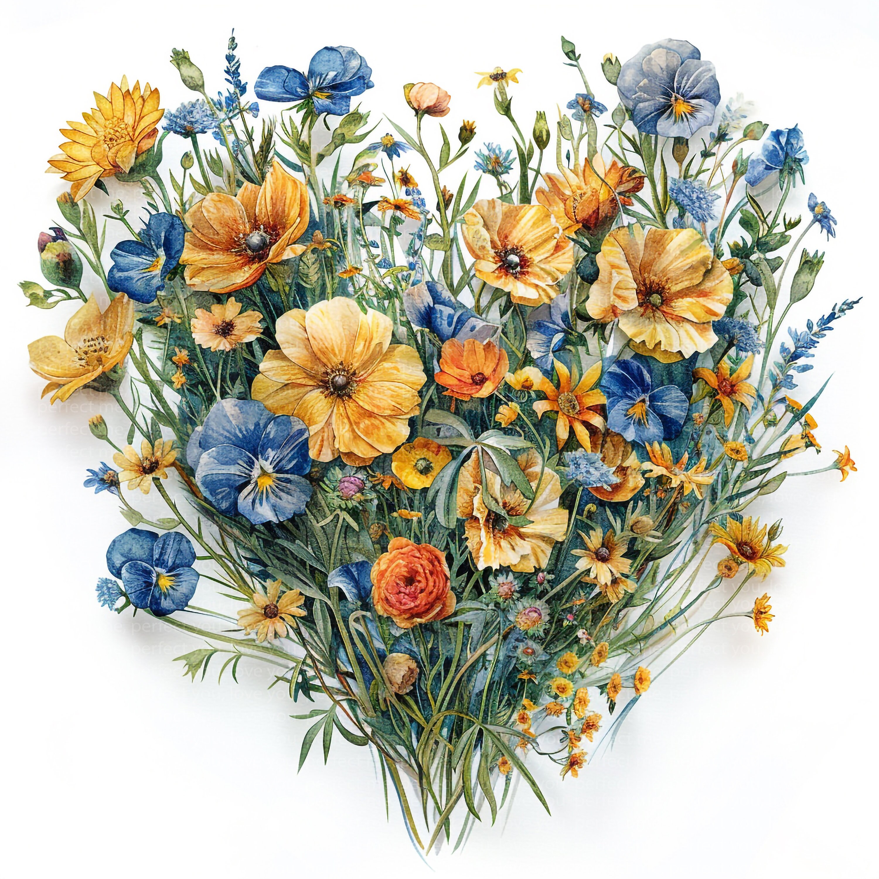 12 Flowers Heart Clipart, Wildflowers Clipart, Flowers Clipart, High ...