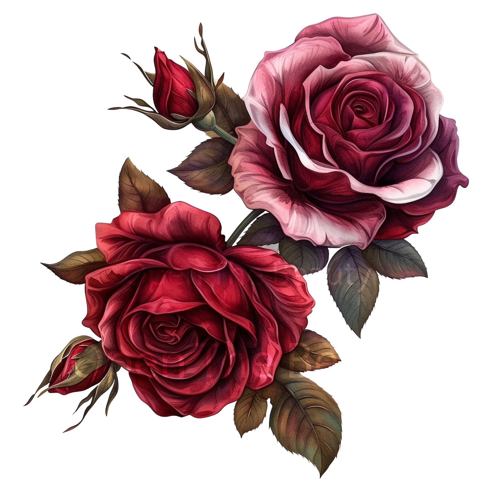 Burgundy Roses Watercolor Clipart Burgundy Roses Clipart Flowers ...