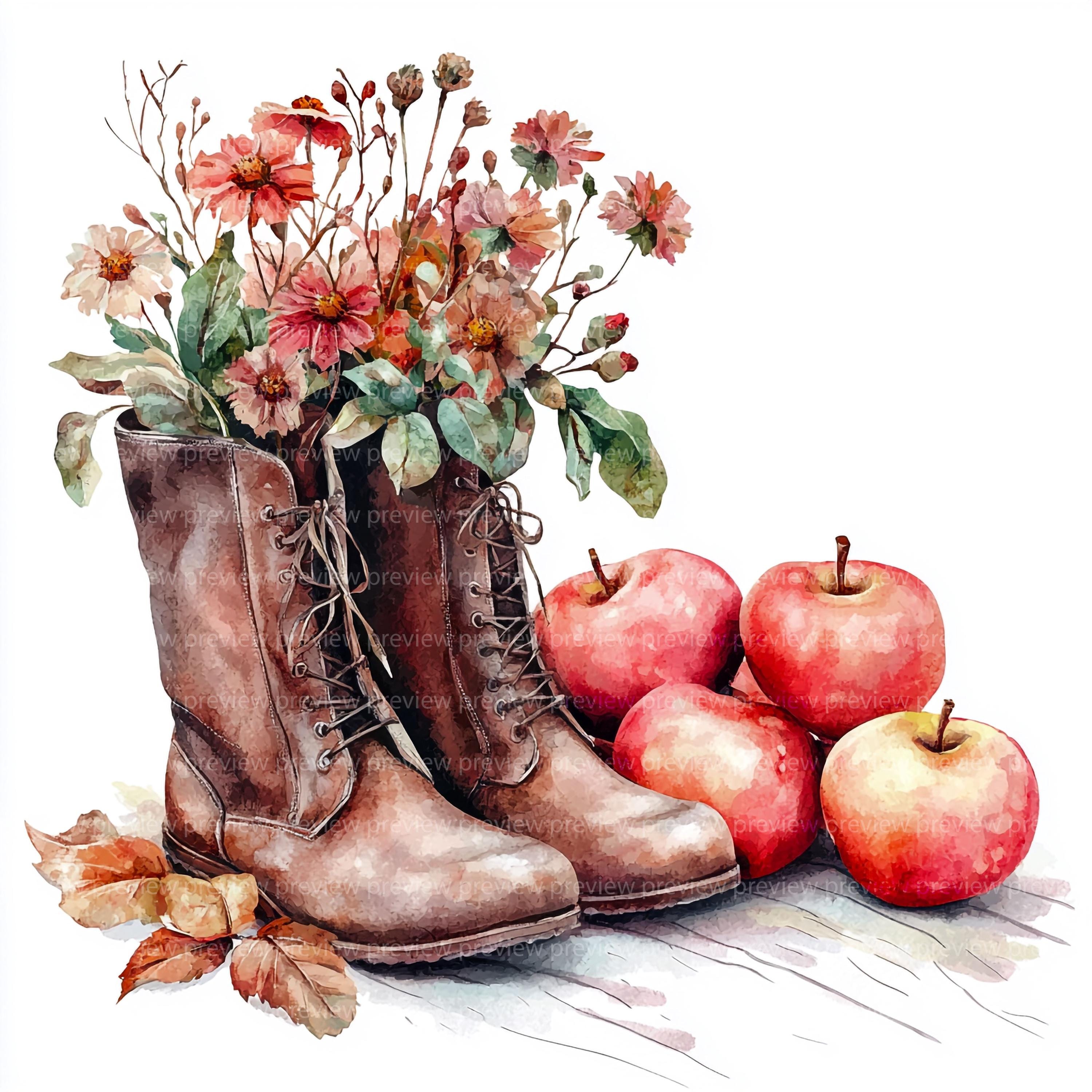 12 Autumn Apple Watercolor Clipart | Fall Fruit Botanical Art ...