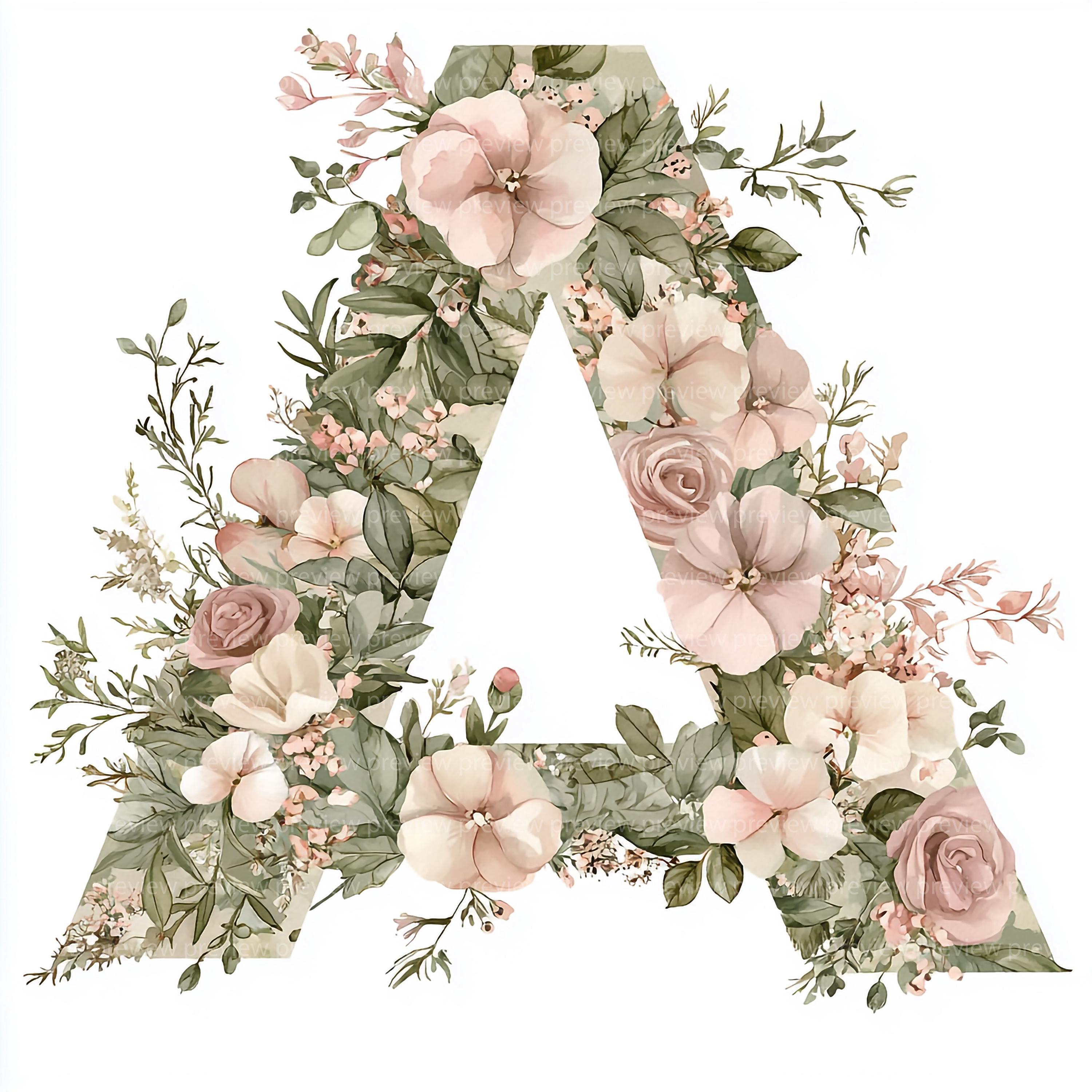 26 Alphabet Flowers Clipart, Floral Alphabet Letter Clipart, Watercolor ...