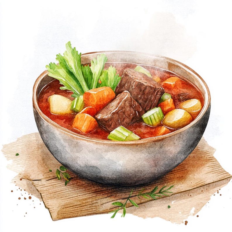 Watercolor Beef Stew Clipart: Food Illustration Art (jpgs, Digital ...
