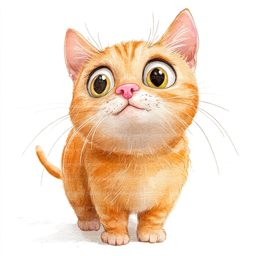 20 Curious Orange Cat Clipart | Watercolor Kitty Illustration Jpgs ...