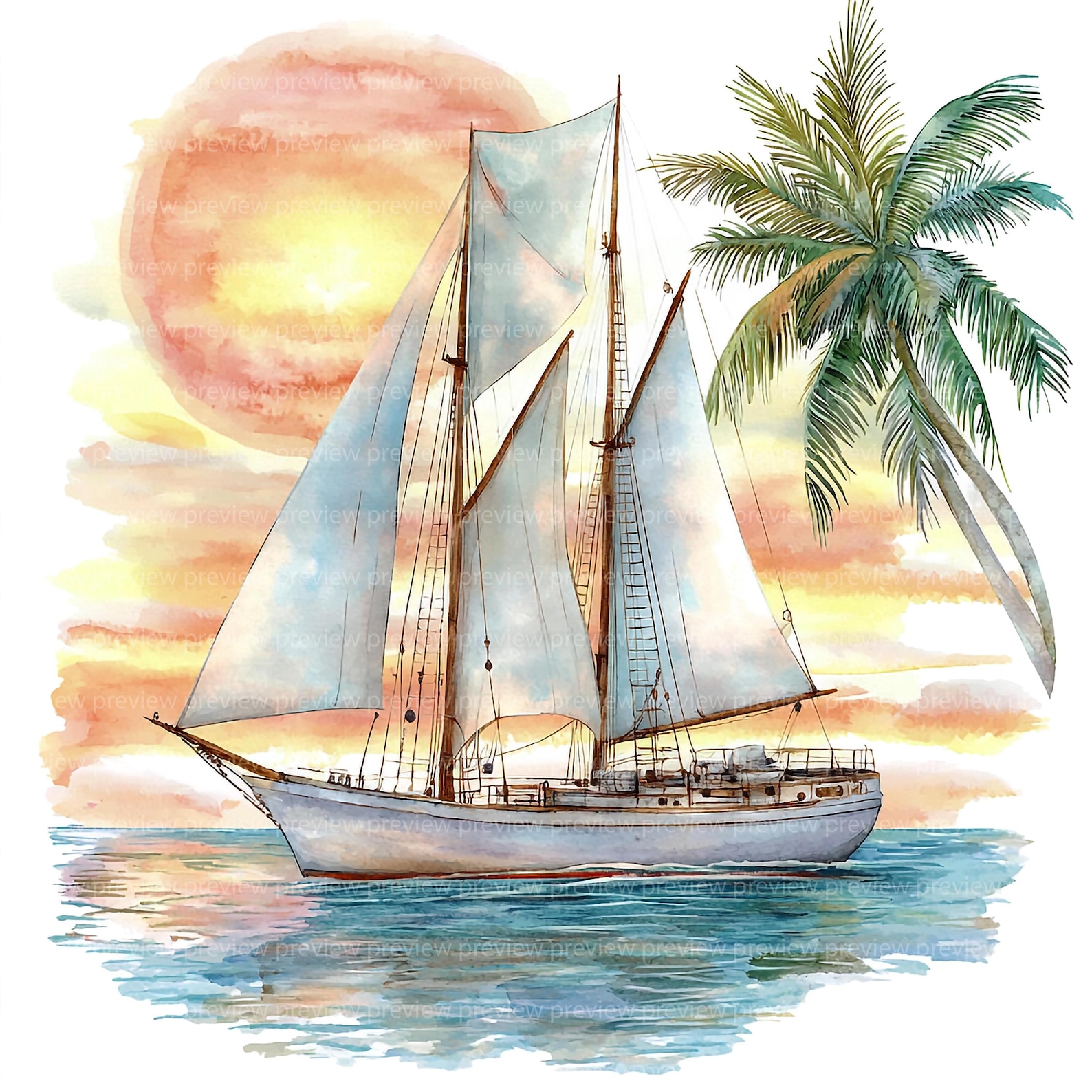12 Sailing Ship Clipart | Nautical Summer Breeze Art | Ocean Schooner ...