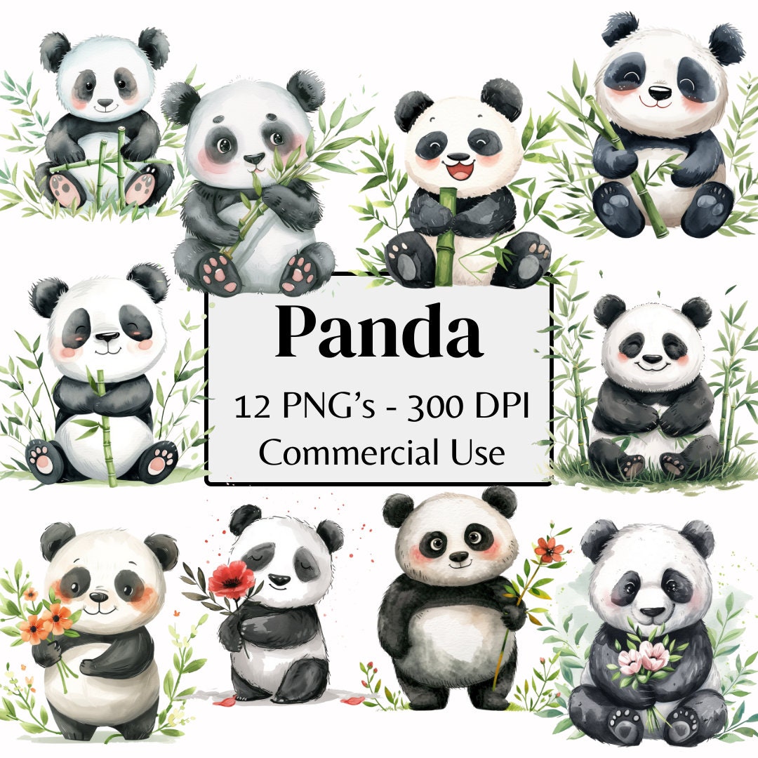 Cute Panda Watercolor Clipart Panda Clipart Baby Panda Clipart ...