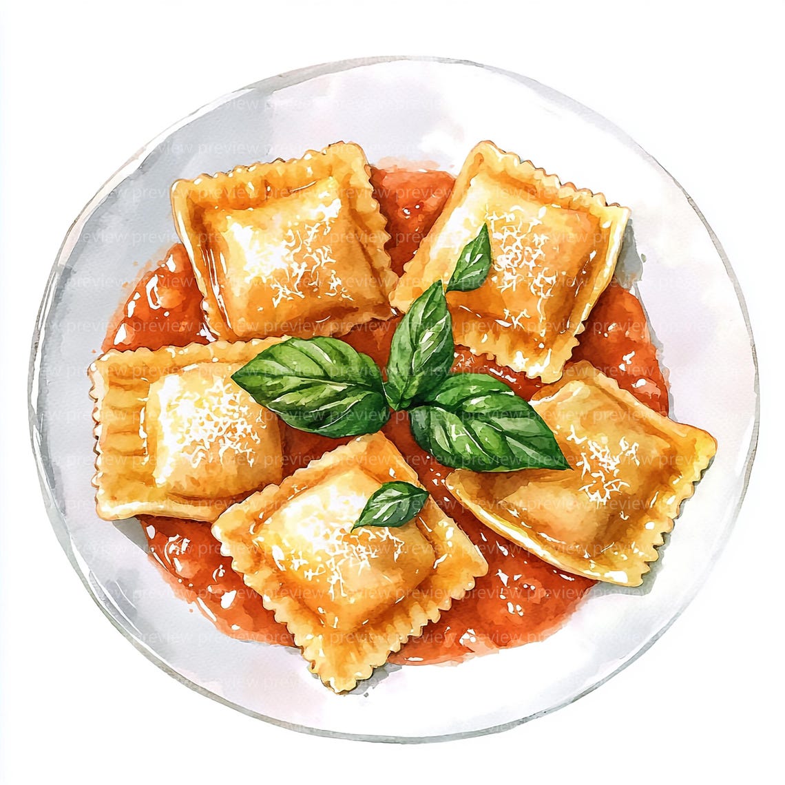 12 Italian Pasta Watercolor Clipart: Food Illustration (digital ...