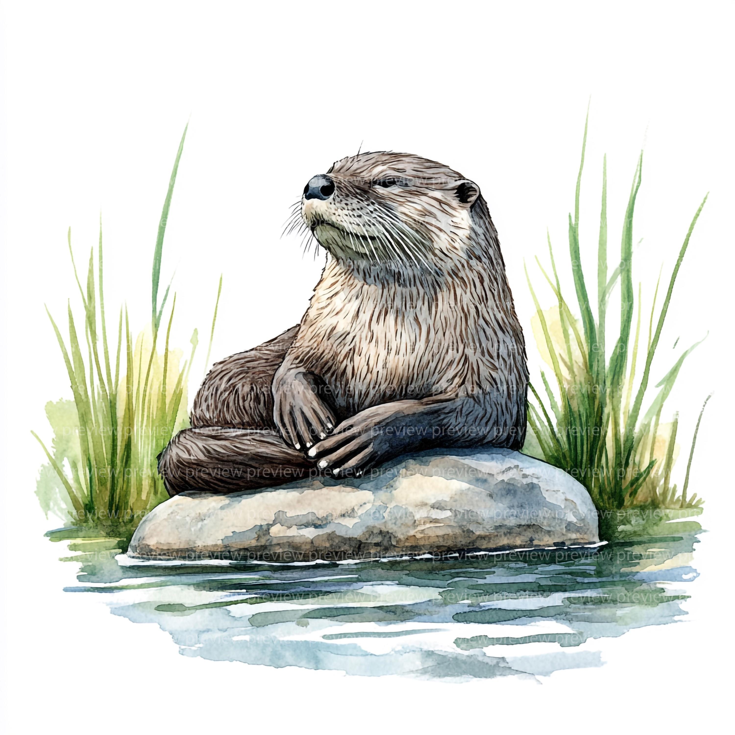 12 Watercolor Otter Clipart Set | Playful Animal Art (jpgs, Digital ...