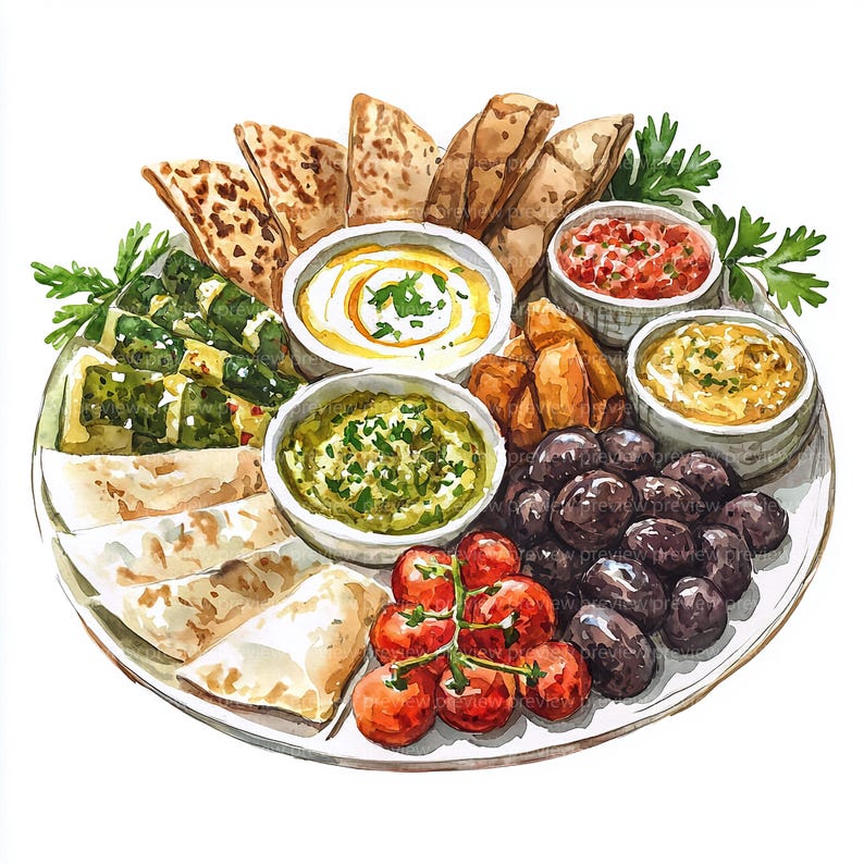 12 Middle East Food Clipart, Arabian Food, Arabian Cuisine, Watercolor ...