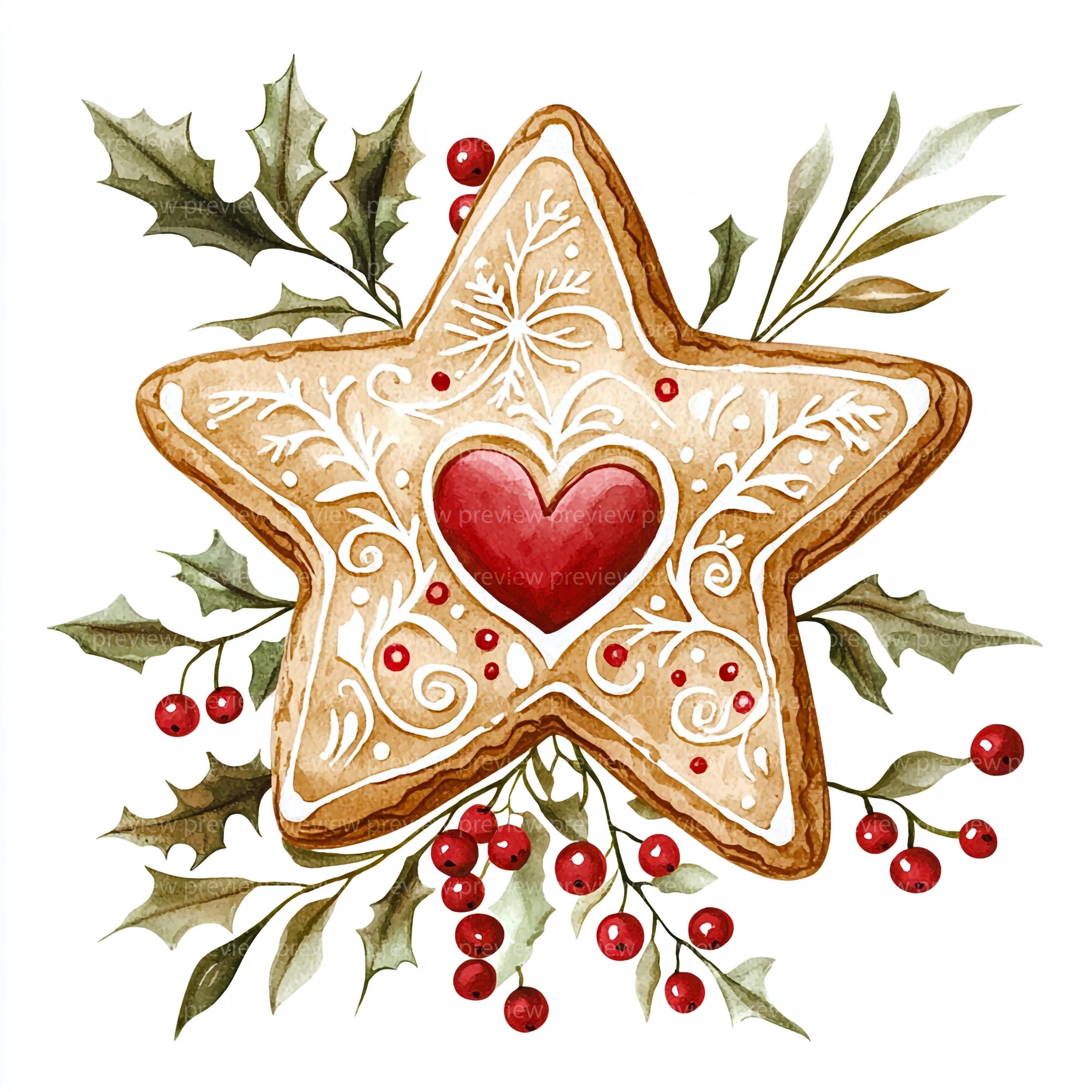 16 Christmas Star Cookie Watercolor Clipart | Holiday Illustration ...