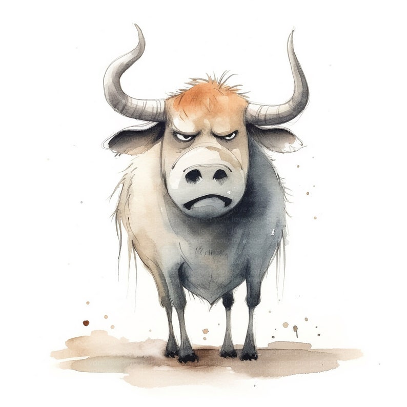 13 Cute and Funny Bull Clipart, Watercolor Bull Clipart, Animal Clipart ...