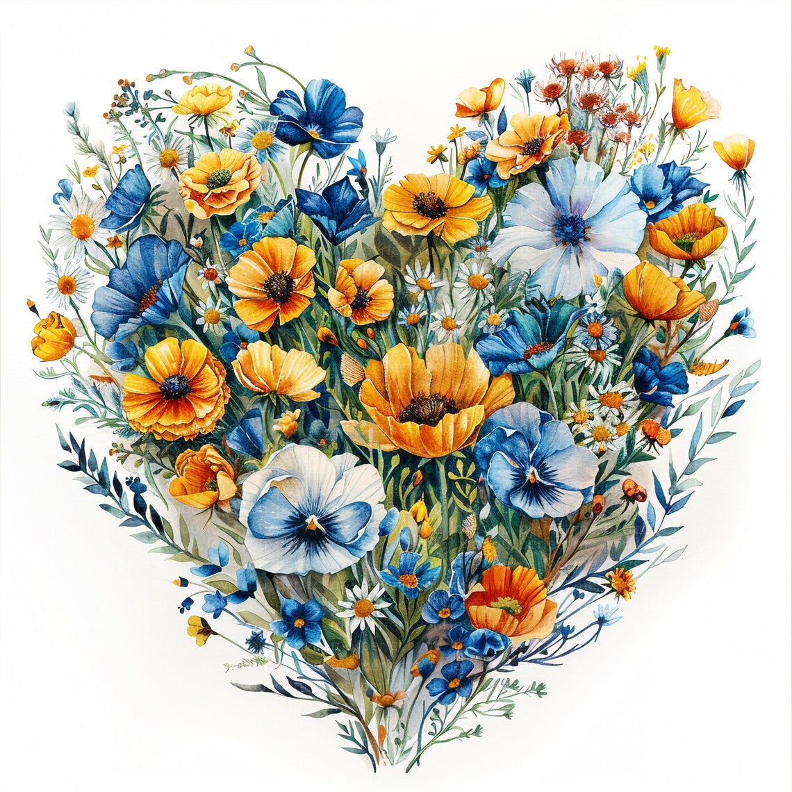 12 Flowers Heart Clipart, Wildflowers Clipart, Flowers Clipart, High ...