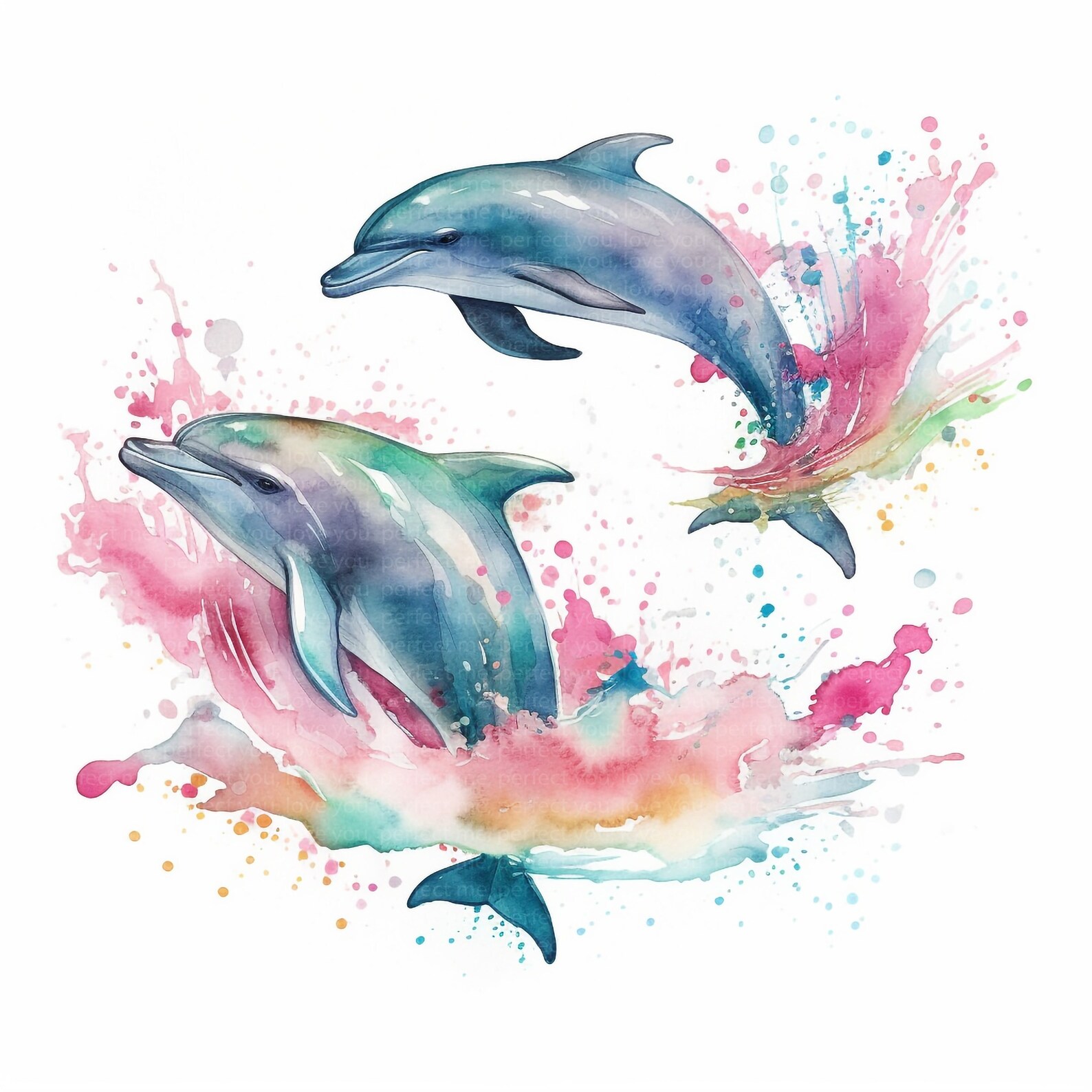 12 Playful Dolphins Clipart, Watercolor Dolphins, Animals Clipart, High ...