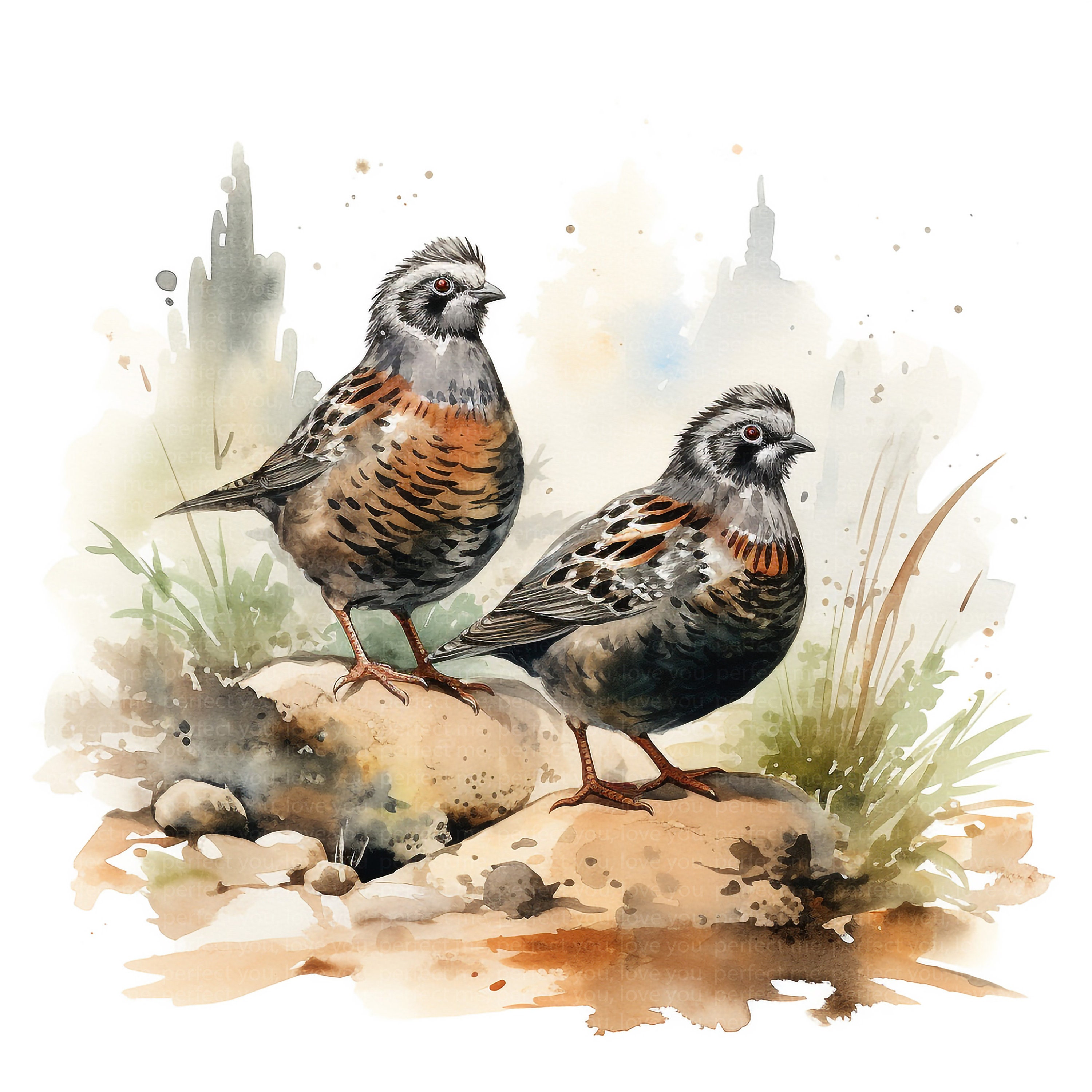 12 Quails on Ground Clipart, Watercolor Quails Clipart, High Resolution ...