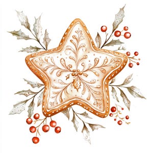 16 Christmas Star Cookie Watercolor Clipart | Holiday Illustration ...