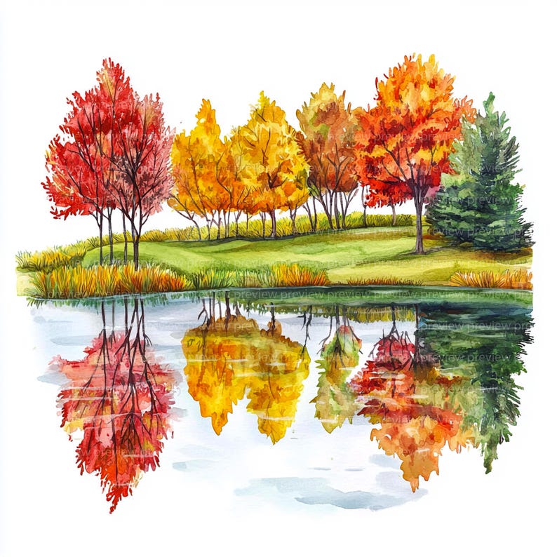 12 Autumn Landscape Watercolor Clipart | Fall Scrapbooking ...