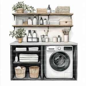 12 Minimalist Laundry Room Clipart, Washing Machine, Laundry Day ...