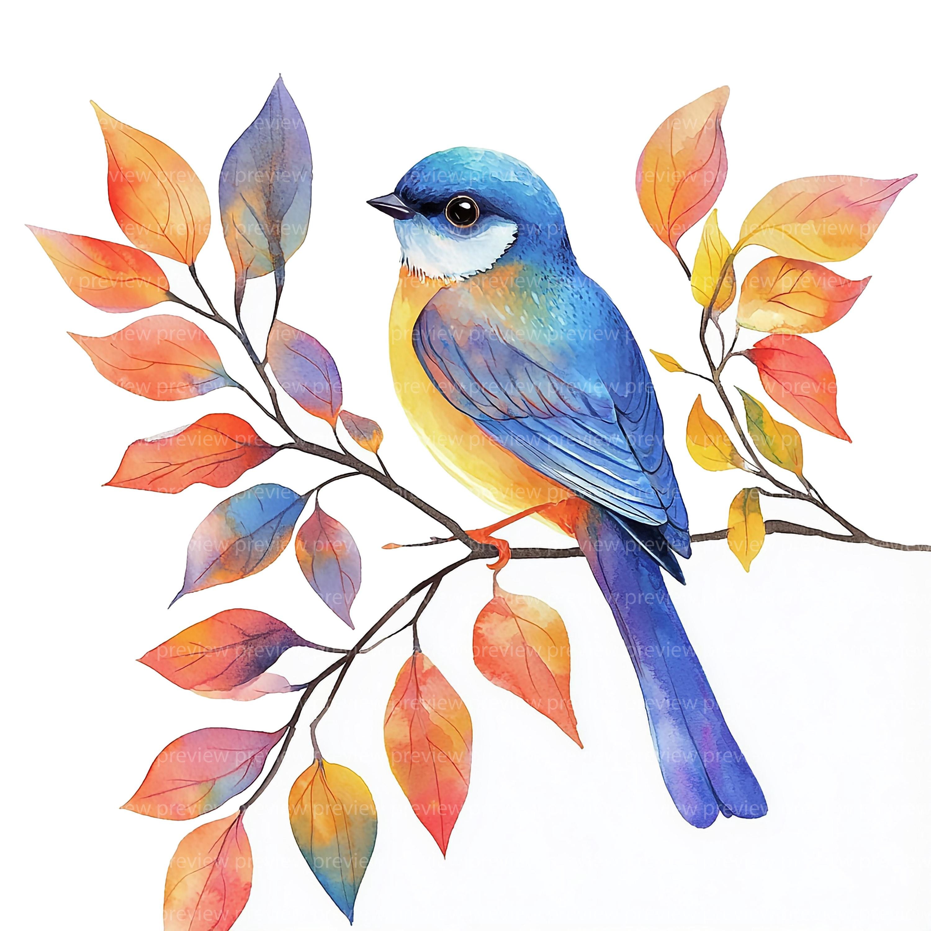 20 Songbird Clipart | Colored Leaf Watercolor Branch Art | Nature Bird ...