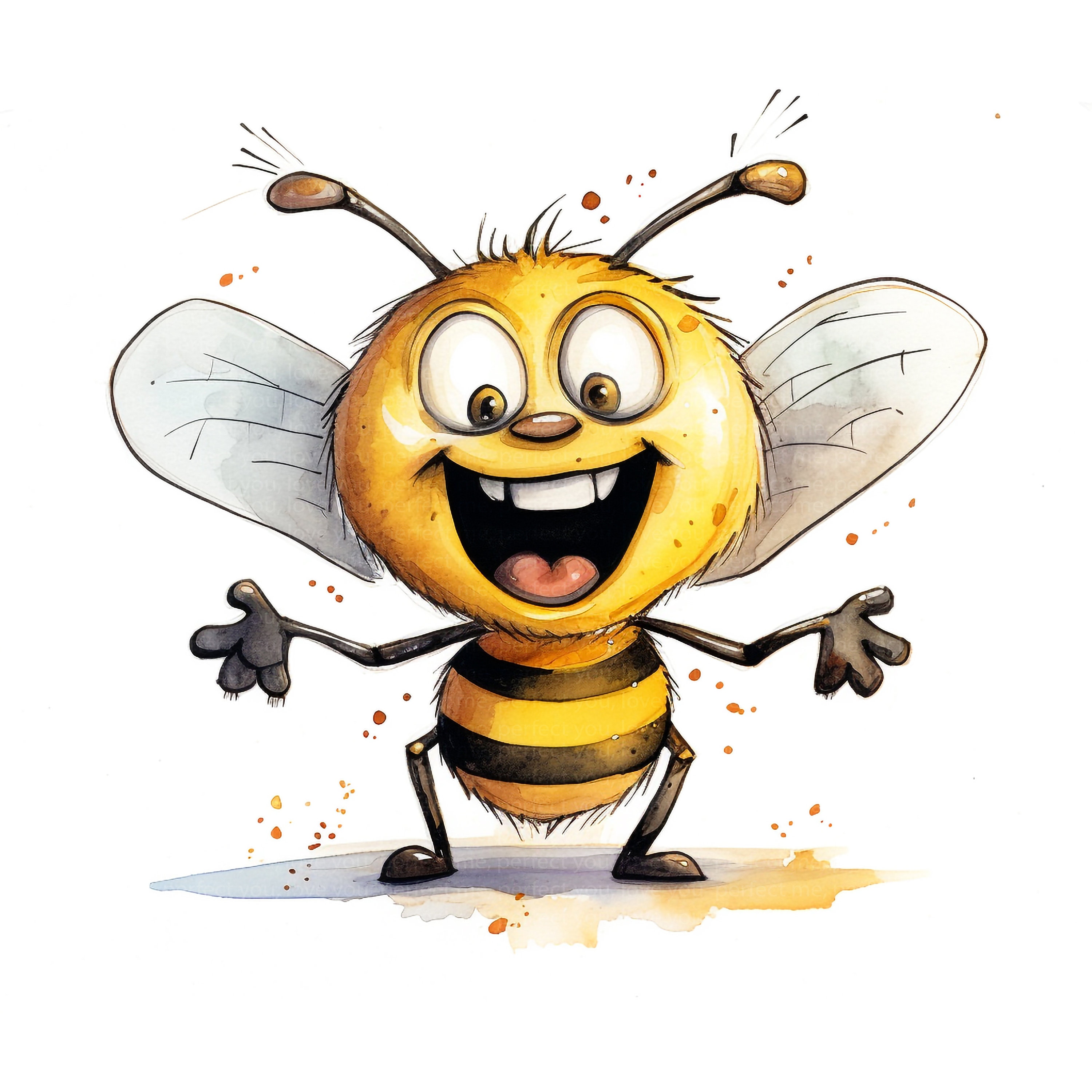 12 Funny Bumble Bee Clipart | Quirky Animal Watercolor | Printable Art ...