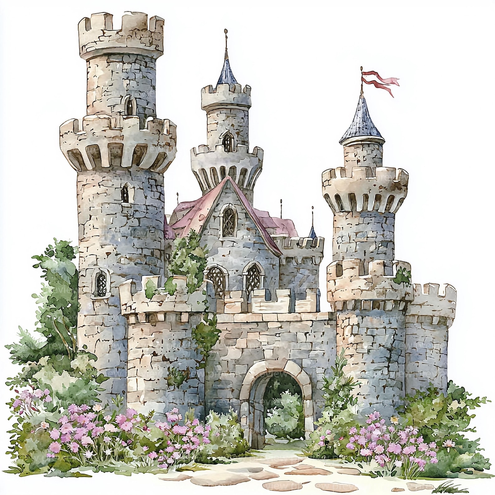 12 Medieval Stone Castles Clipart, Old Castle Clipart, Watercolor ...