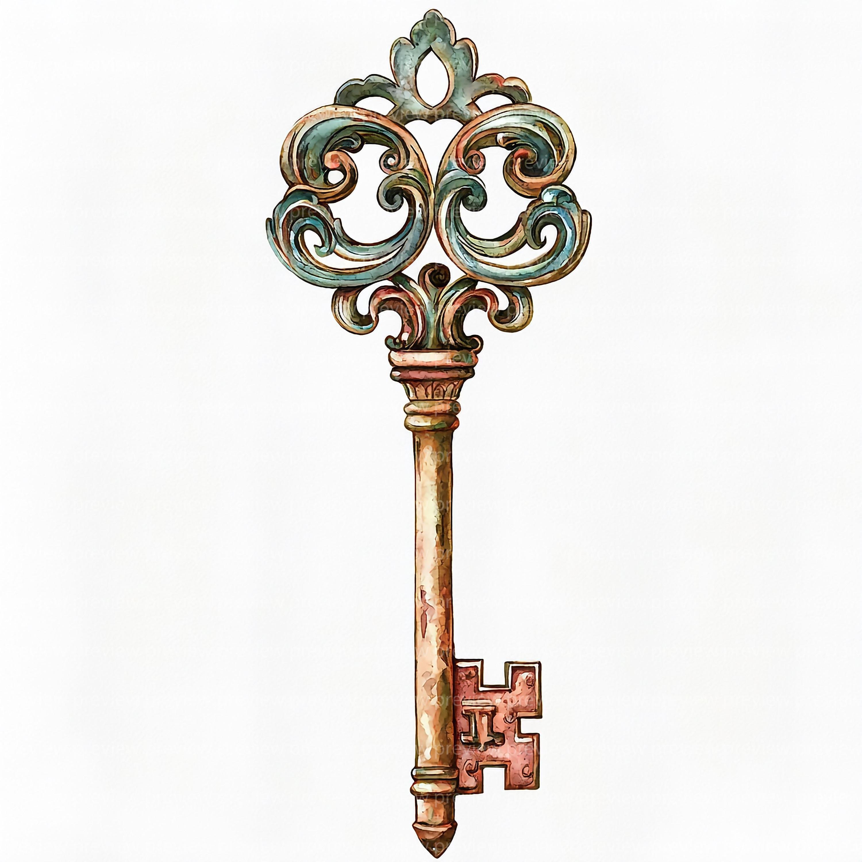12 Antique Key Clipart, Vintage Key Clipart, Watercolor Key Clipart for ...