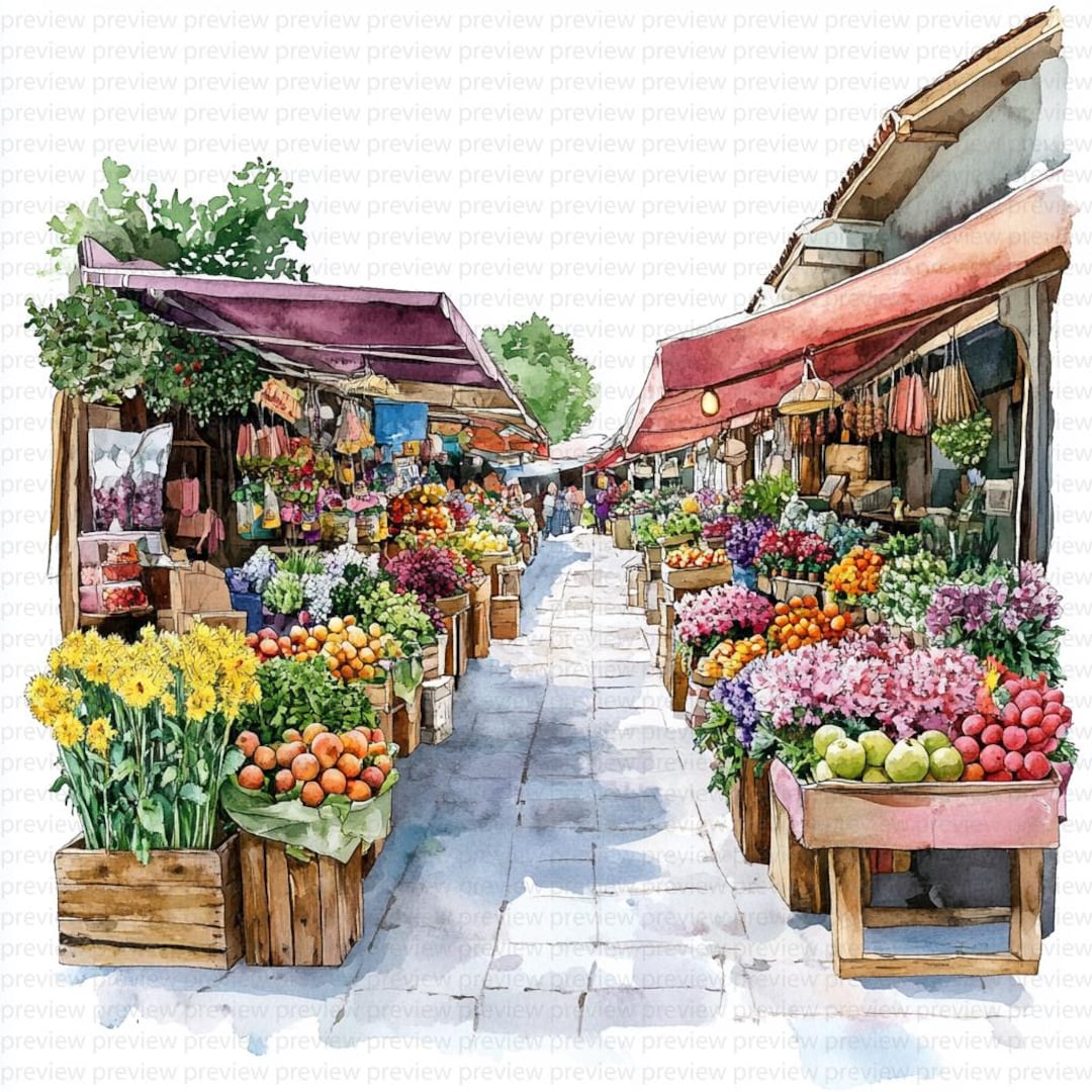 18 Farmers Market Clipart | Grocery Clipart | Watercolor Clipart for ...