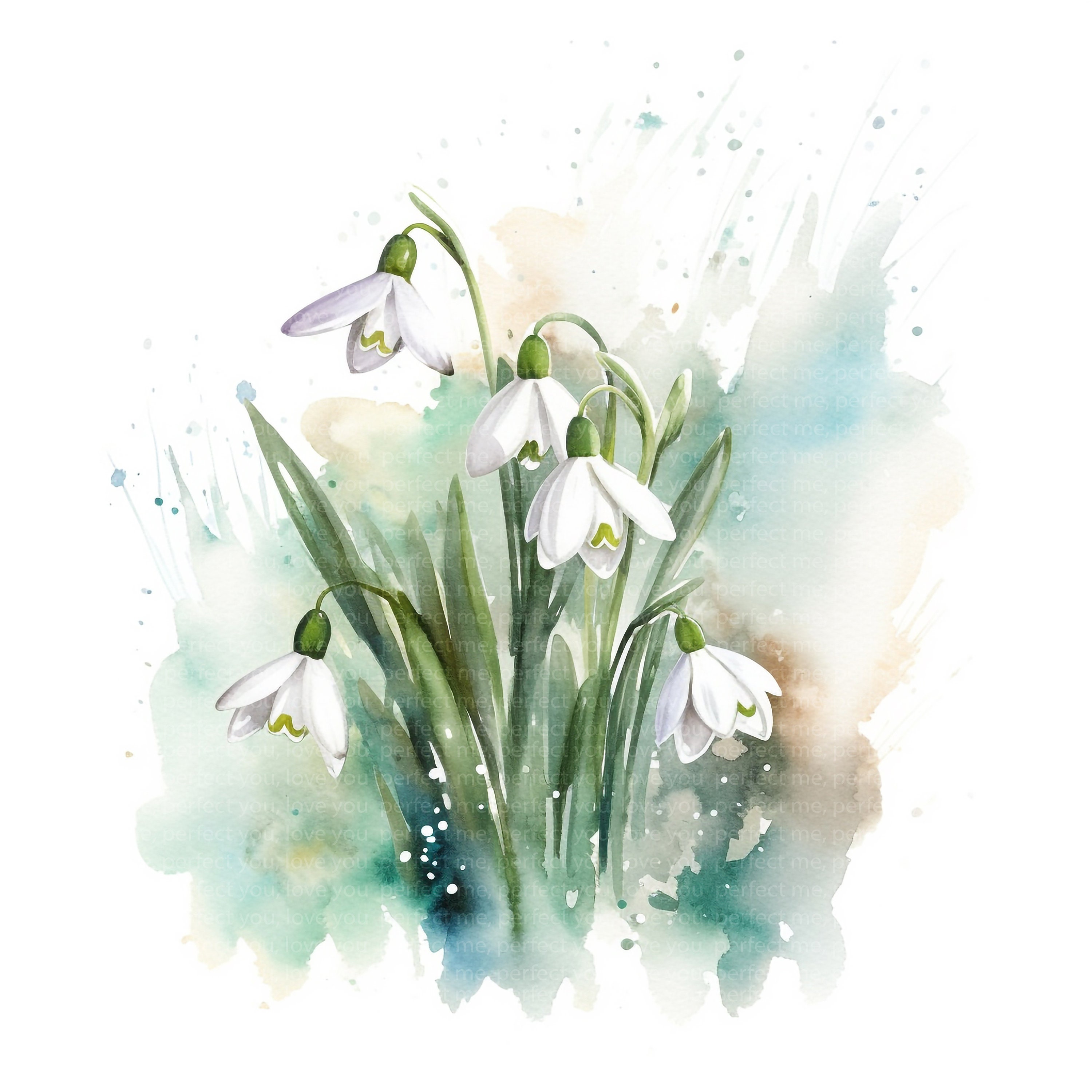 12 Snowdrop Flowers Clipart, Watercolor Snowdrops Bouquet, High ...