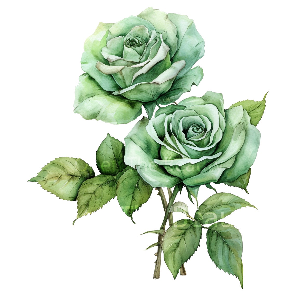 Green Roses Watercolor Clipart Green Roses Clipart Flowers Clipart ...