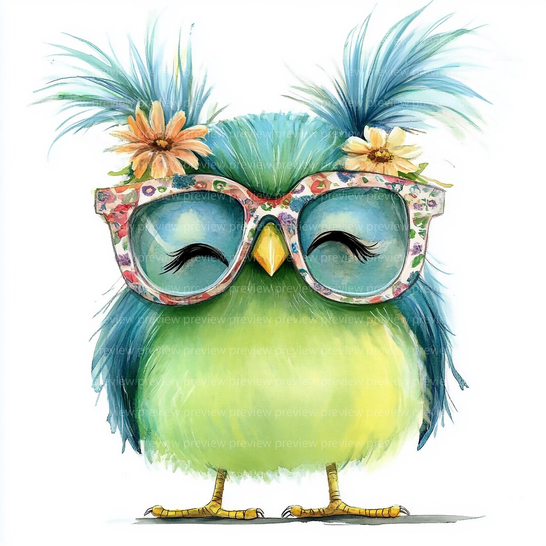 12 Whimsical Funny Bird Clipart | Quirky Animal Art (jpgs, Commercial ...