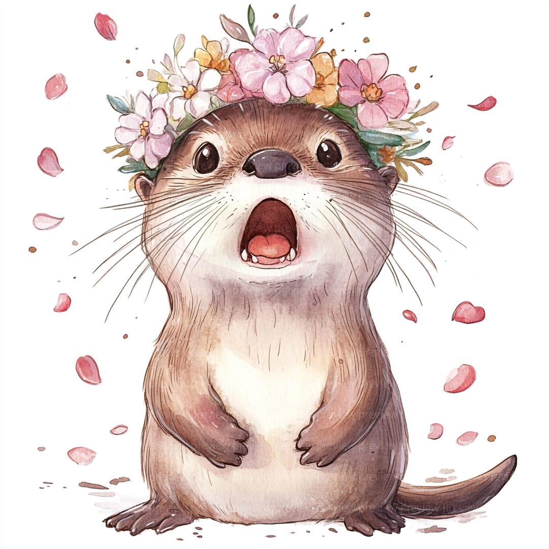 14 Cute Otter Clipart, Funny Otter Watercolor Clipart for Digital Paper ...