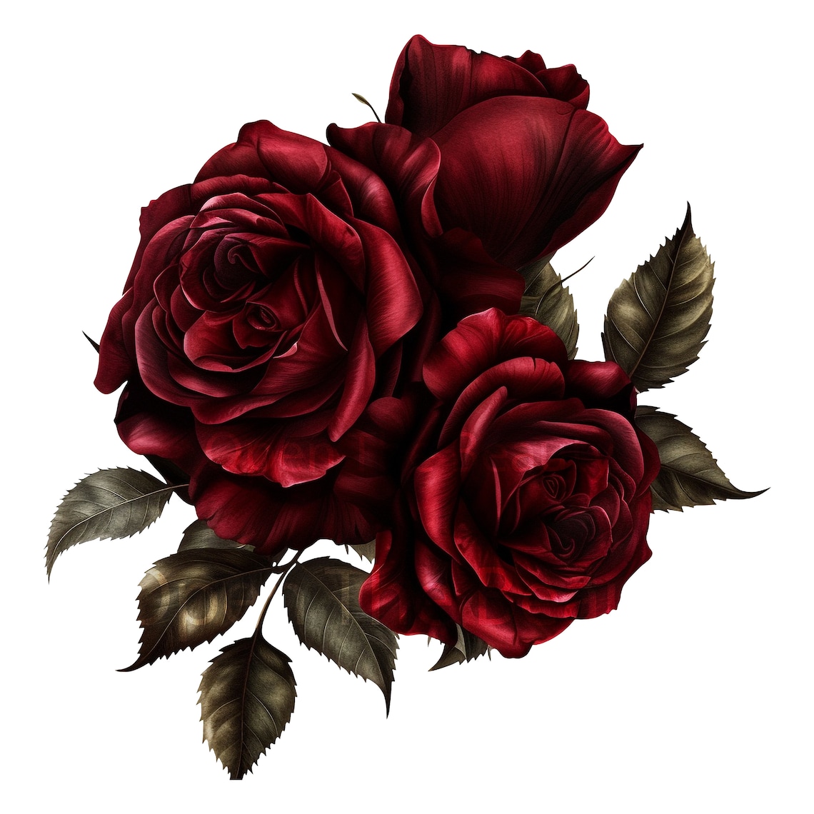 Burgundy Roses Watercolor Clipart Burgundy Roses Clipart Flowers ...