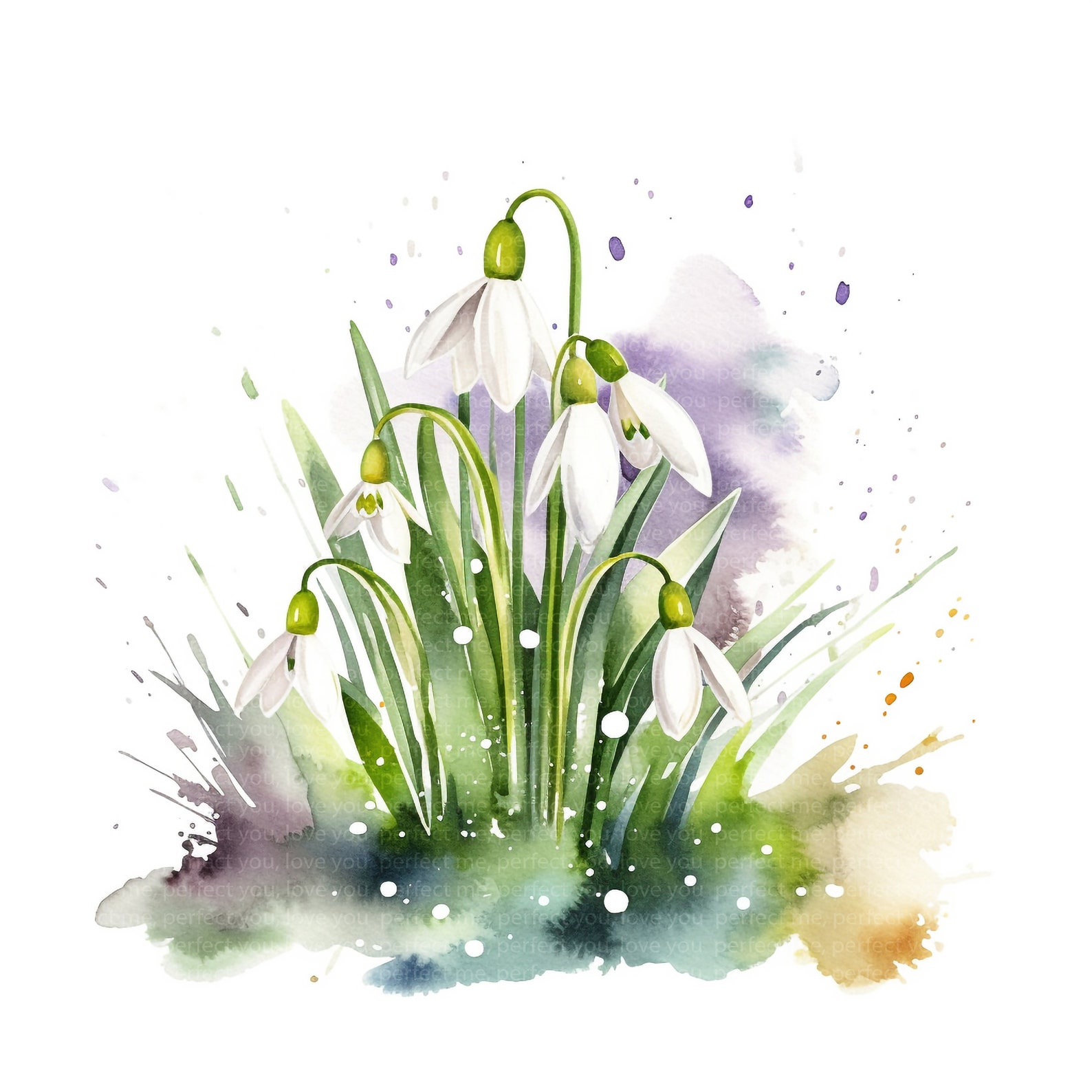 12 Snowdrop Flowers Clipart, Watercolor Snowdrops Bouquet, High ...